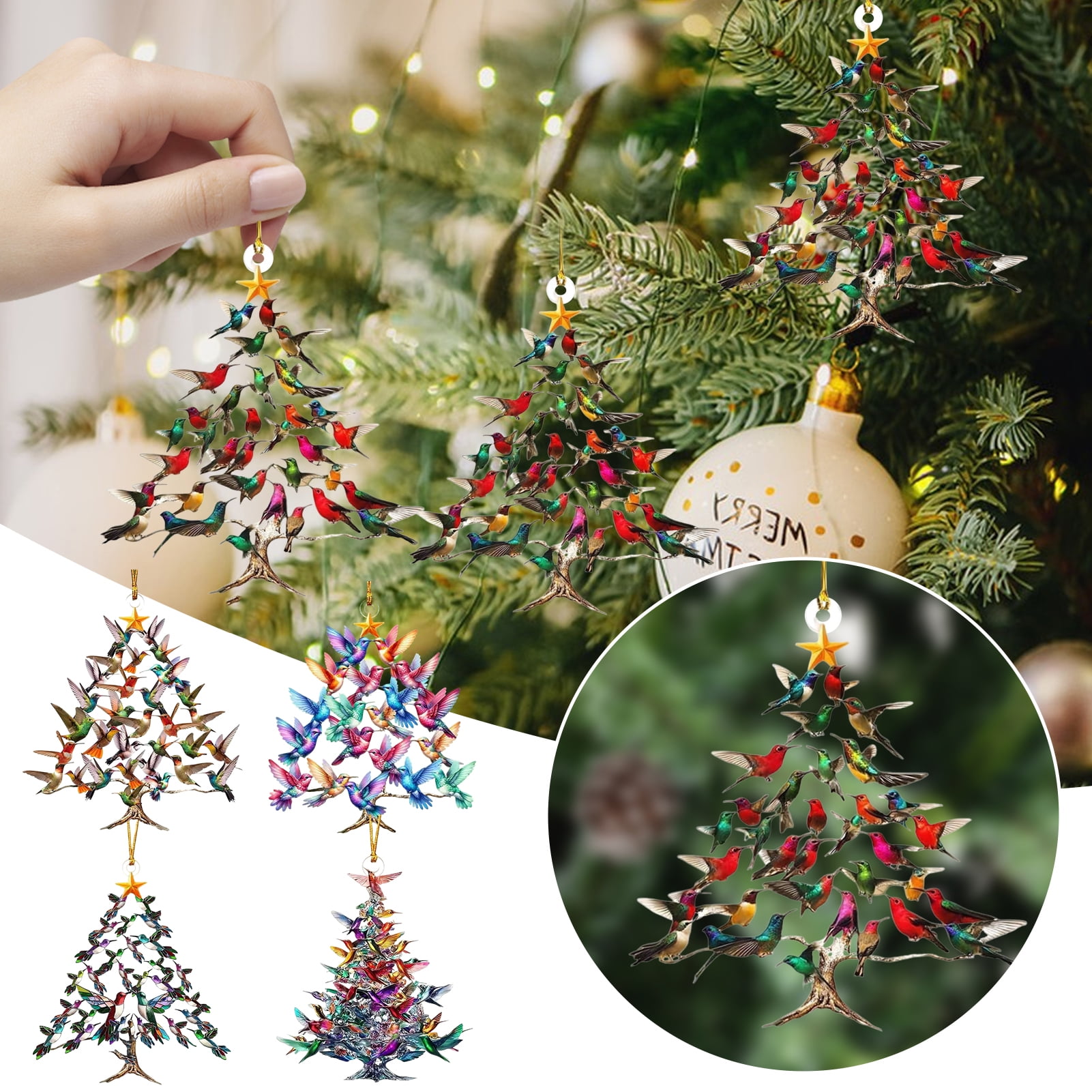 Dserfhy Hummingbird Christmas Ornament Colorful Stack Bird Hanging ...
