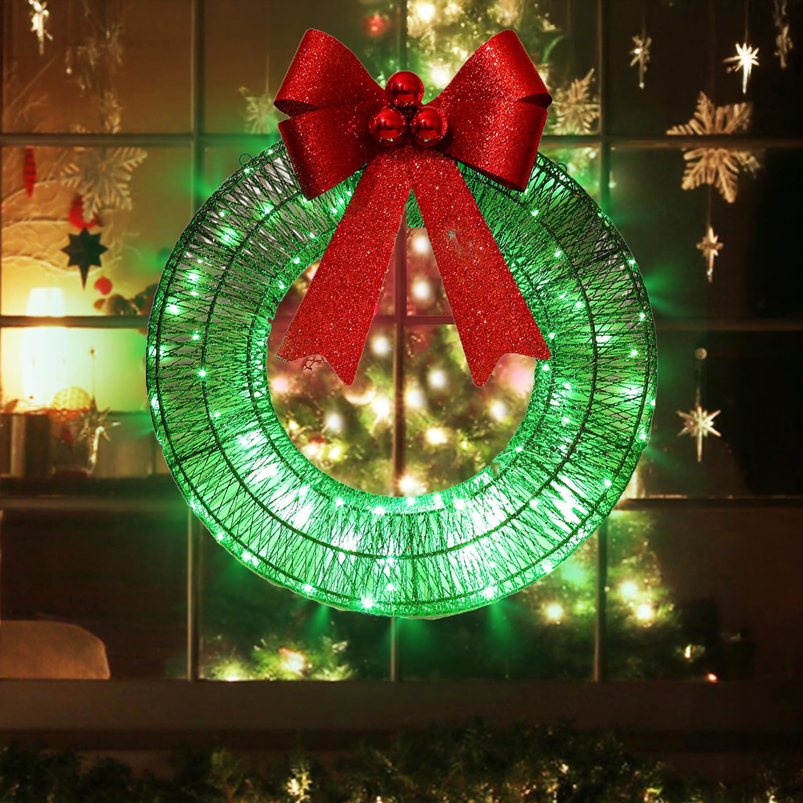 Dserfhy Lighted Christmas Wreath Battery Operated Pre-Lit Wreath with ...