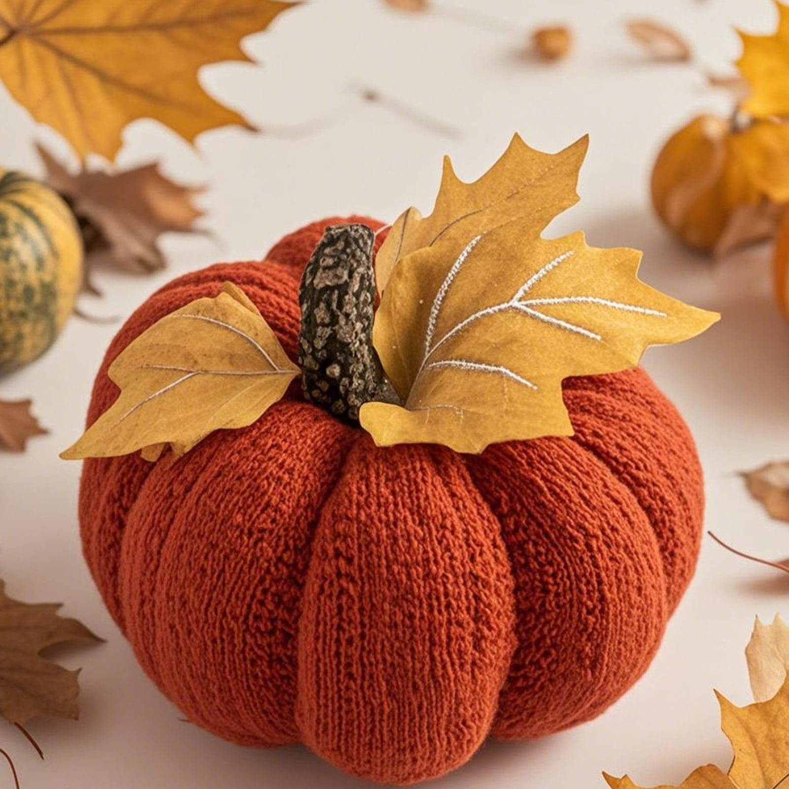 Dserhfy 1/3Pcs Mini Knit Pumpkins Realistic Looking Faux Fall Harvest ...