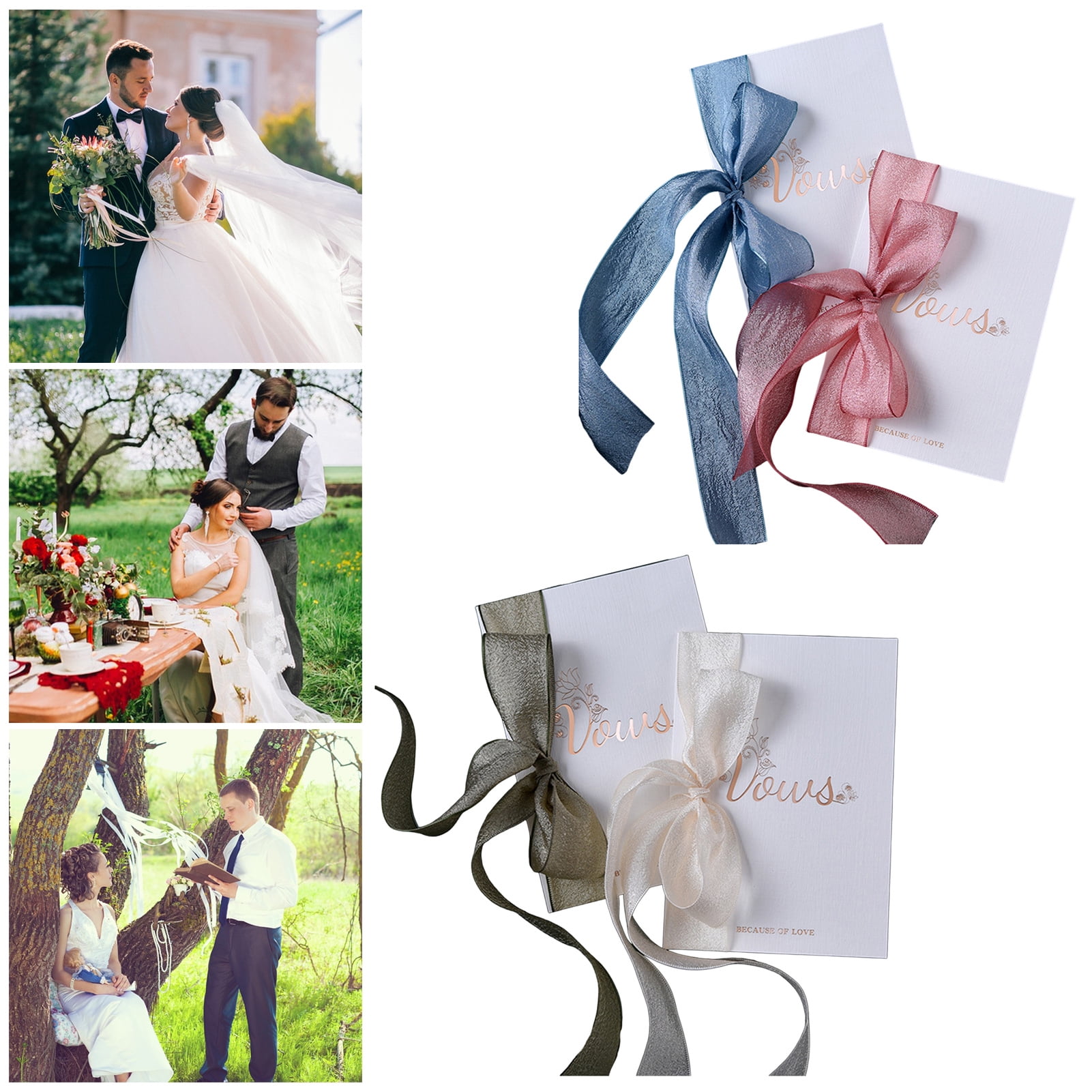 Dserhfy 1 Set Wedding Vow Book with Ribbon Gold Foil Lettering Bridal ...
