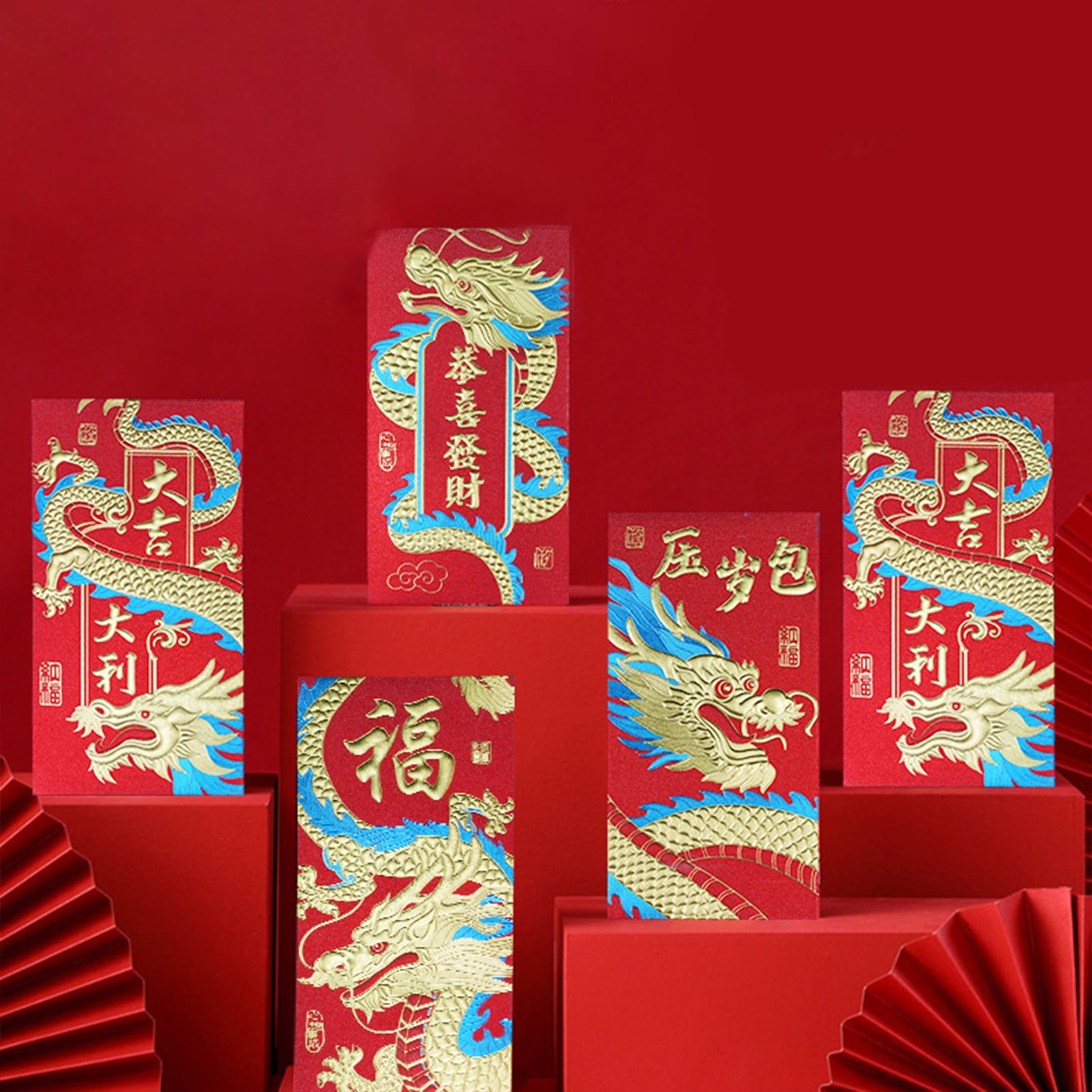 Dserhfy 12Pcs 2024 Spring Festival Red Envelopes Chinese Dragon Design ...