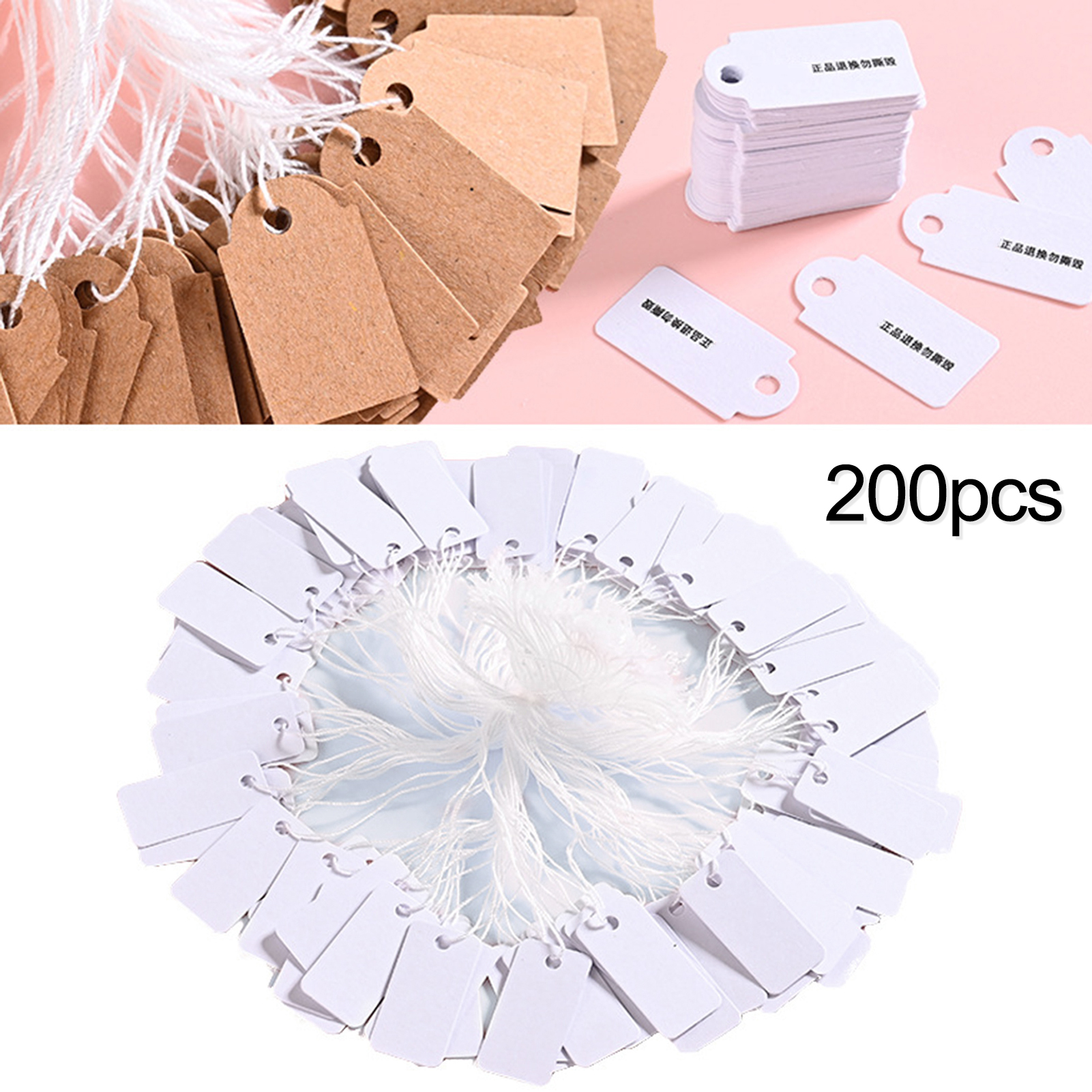 Dserhfy 200Pcs White Paper Labeling Tags with Rope Smooth Writing ...