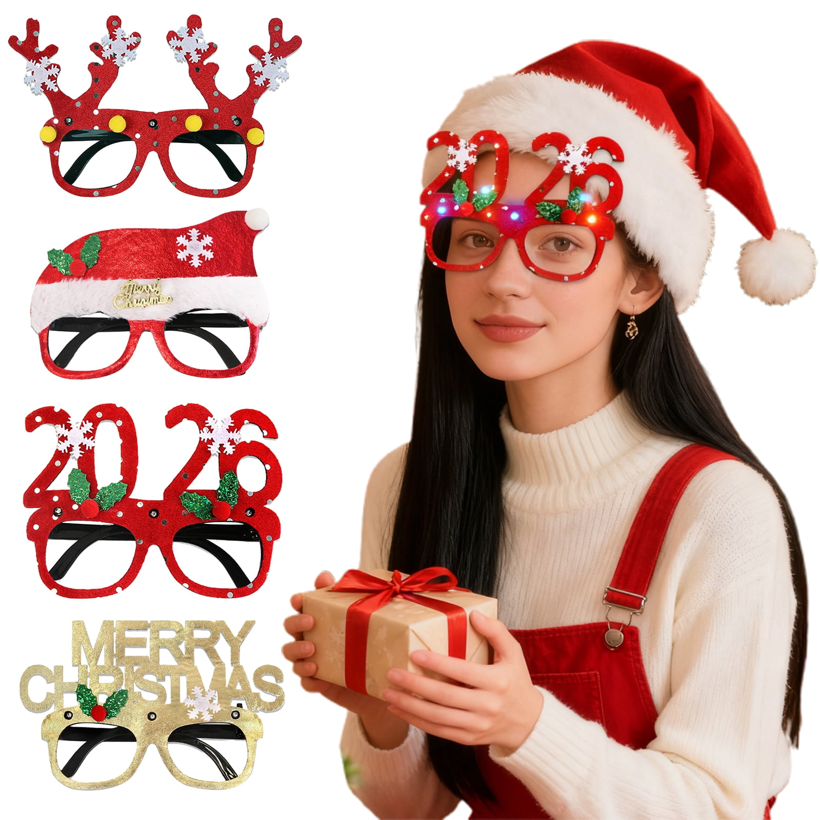 Dserhfy 2026 LED Light Up Christmas Glasses Lighted Party Eyewear for ...