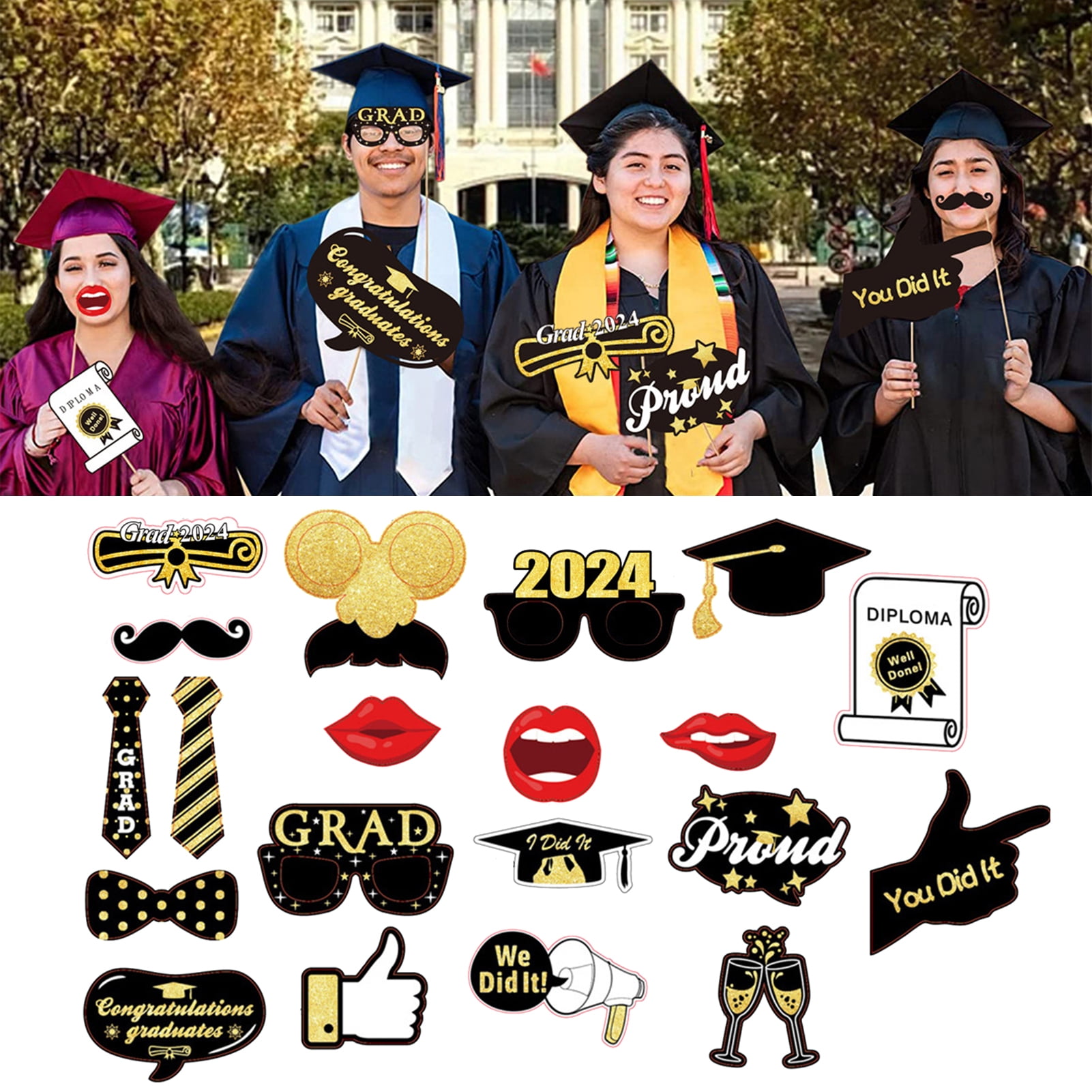 Dserhfy 20Pcs 2024 Graduation Party Photo Props Set Eco-Friendly Rich ...