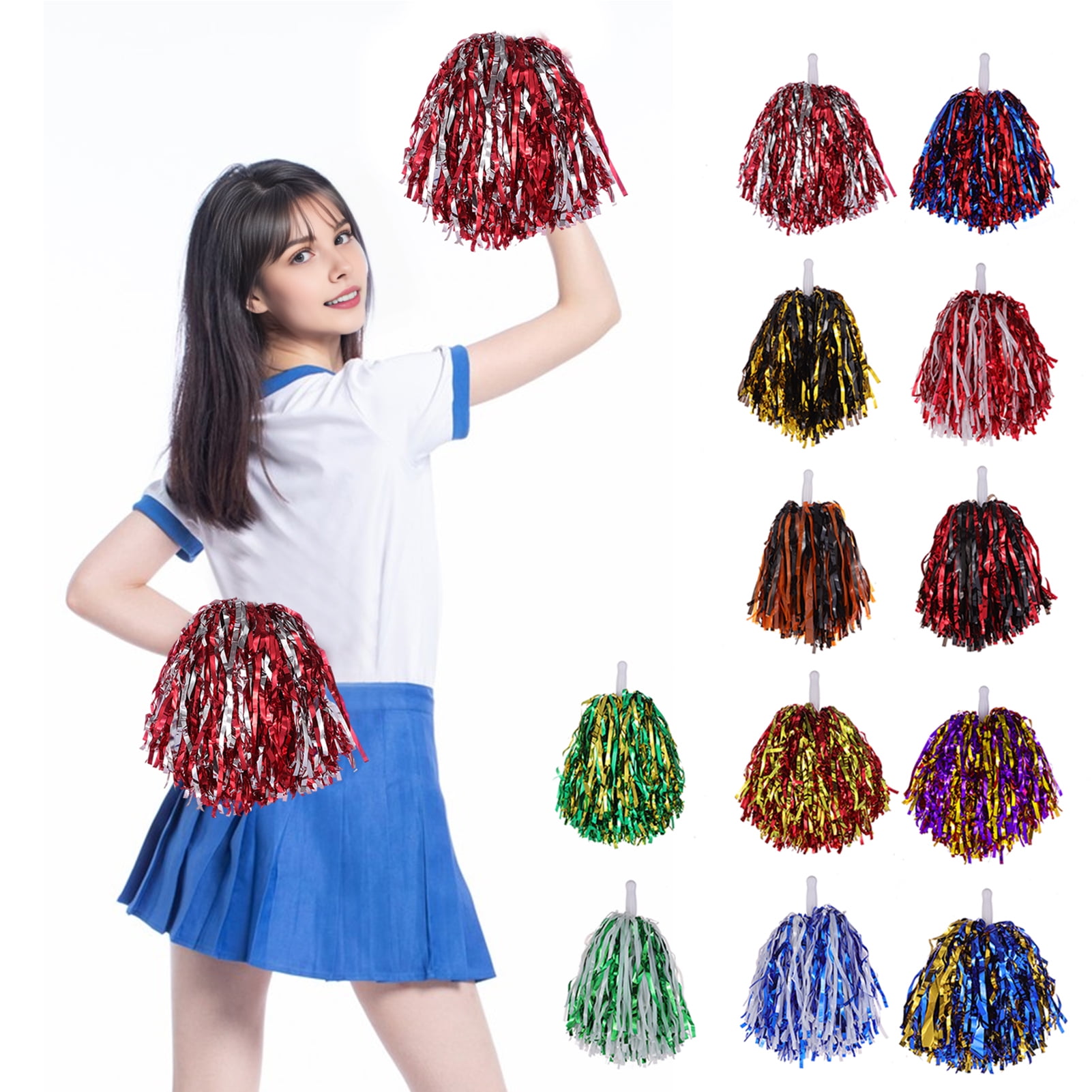 Dserhfy 2Pcs Cheerleader Pom Poms Metallic Foil Cheerleader Pom Poms ...