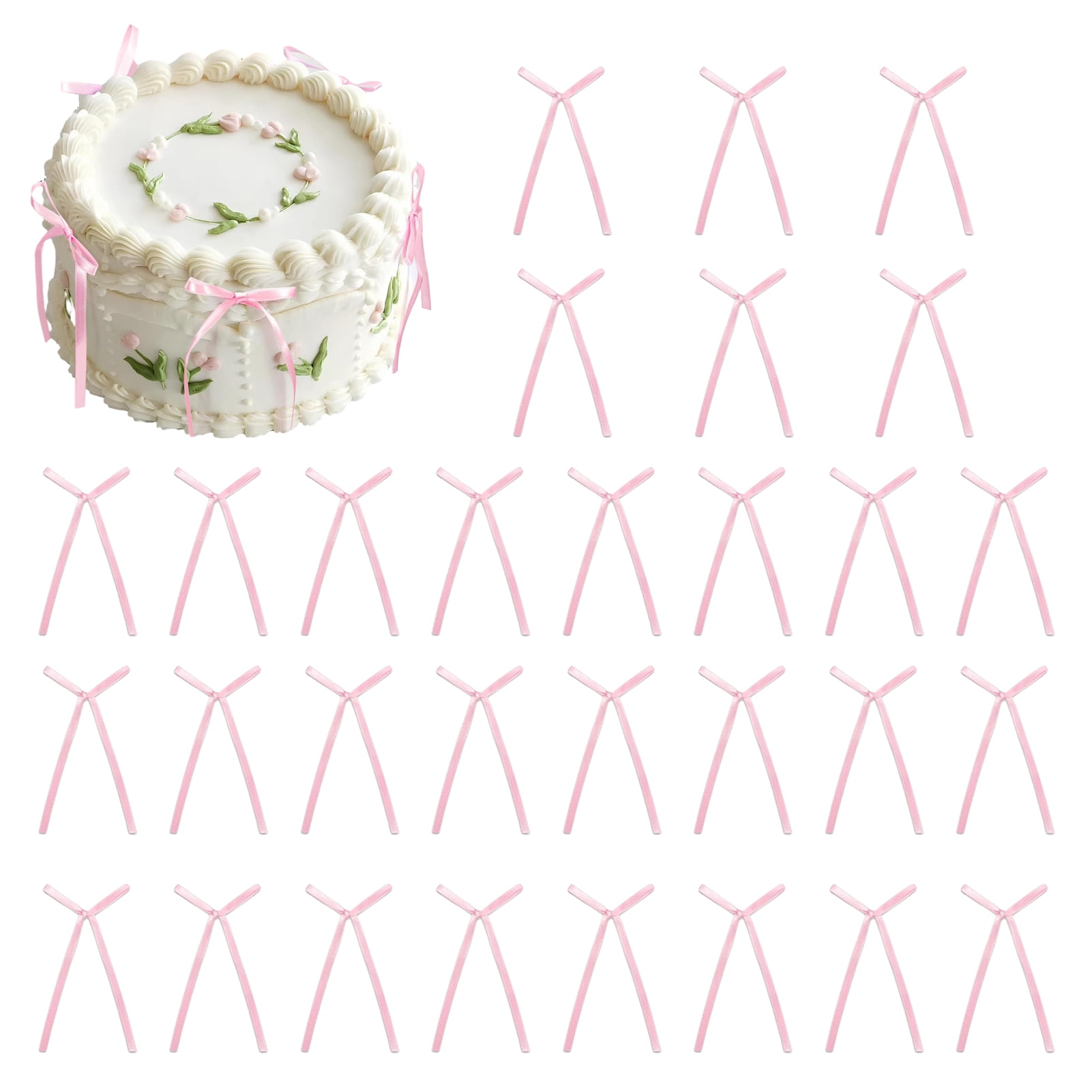 Dserhfy 30 Pcs Bow Cake Topper Ribbon Bow Cupcake Toppers Birthday ...