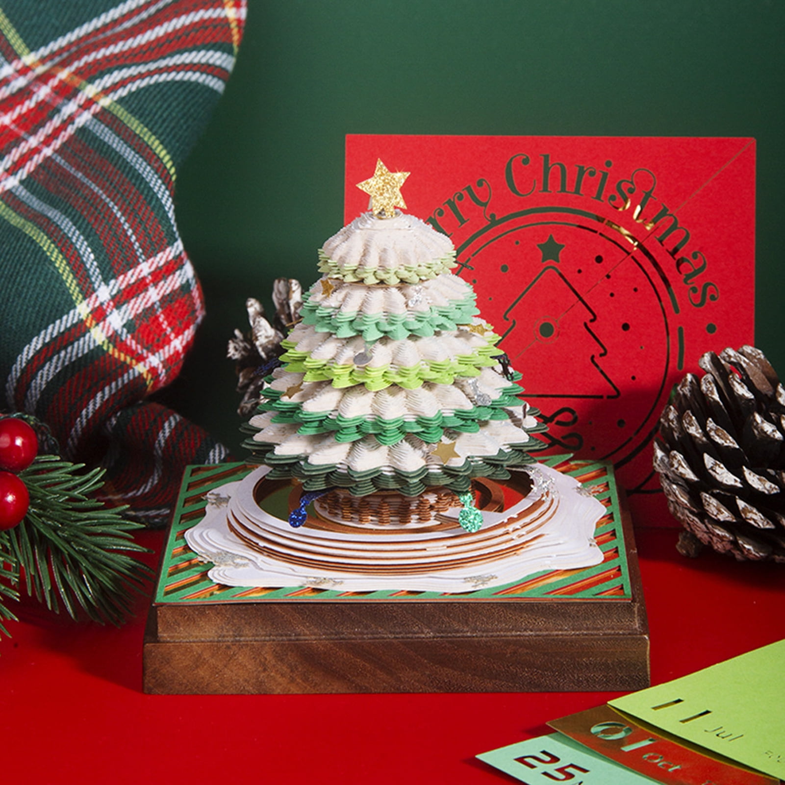 Dserhfy 3D Desktop Calendar Paper Sculpture Christmas Tree Calendar ...