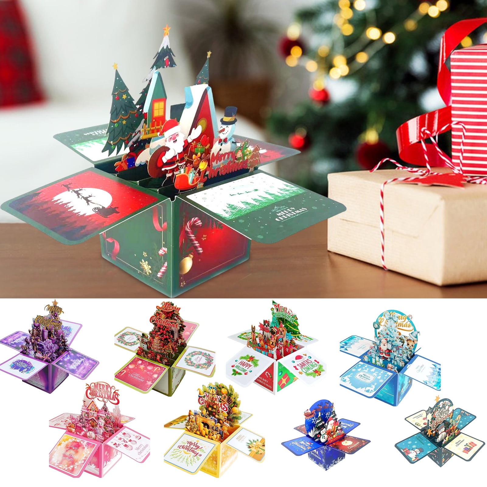 Dserhfy 3D Pop Up Christmas Cards Handmade 3D Greeting Card Gift Box ...