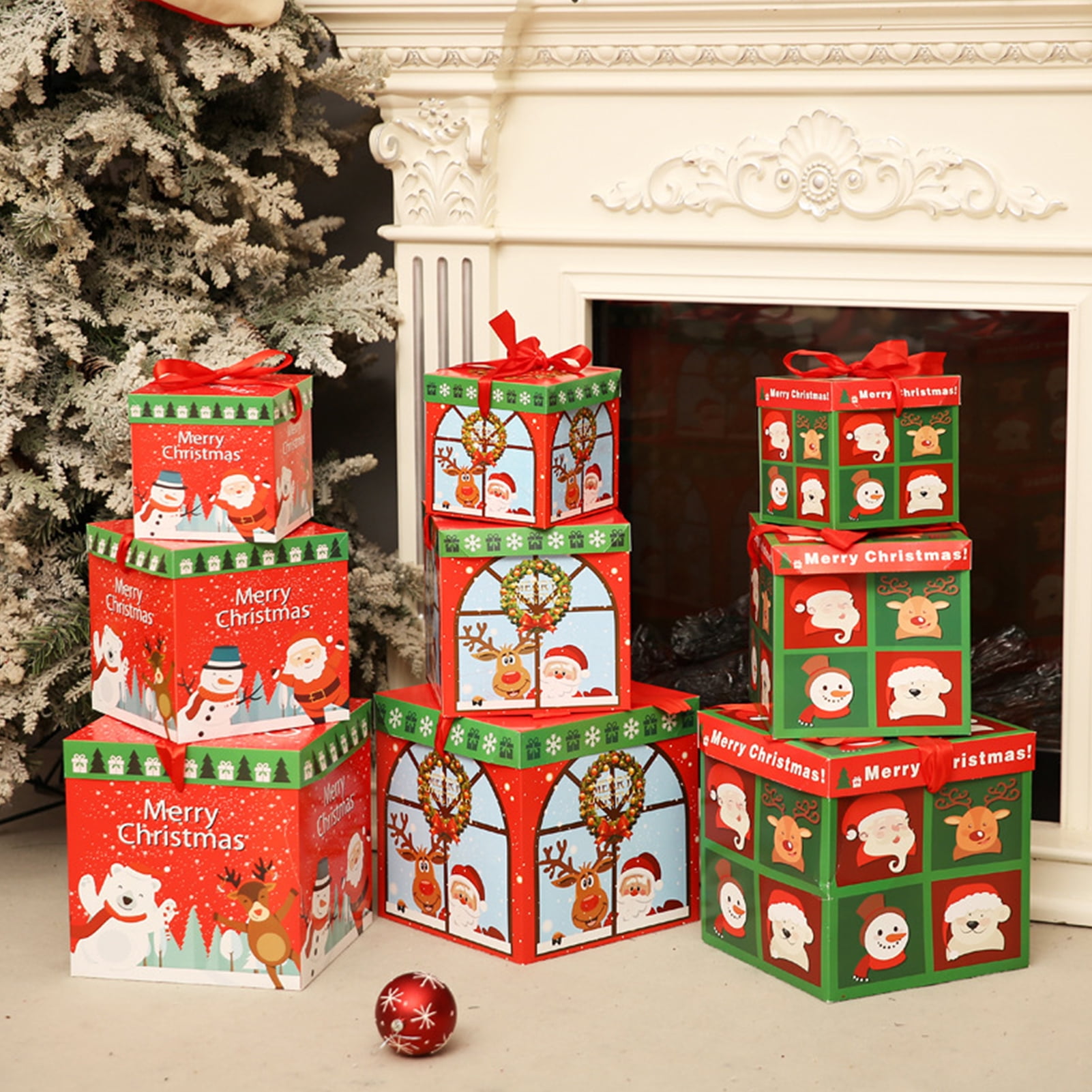 Dserhfy 3Pcs Christmas Stackable Gift Boxes Xmas Tree Santa Snowman ...