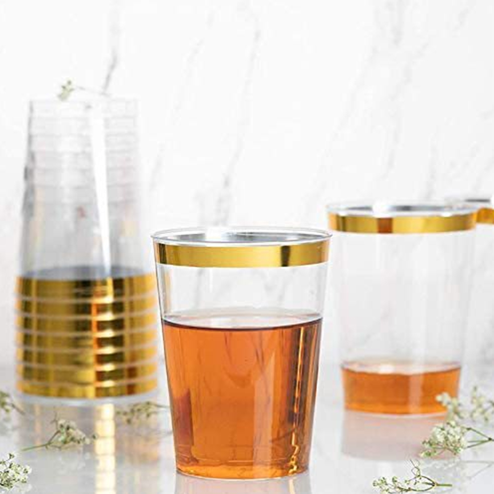 Dserhfy 50 Pcs 10oz Cups Elegant Gold Rim Cups Heavy Duty Wine Cocktail ...