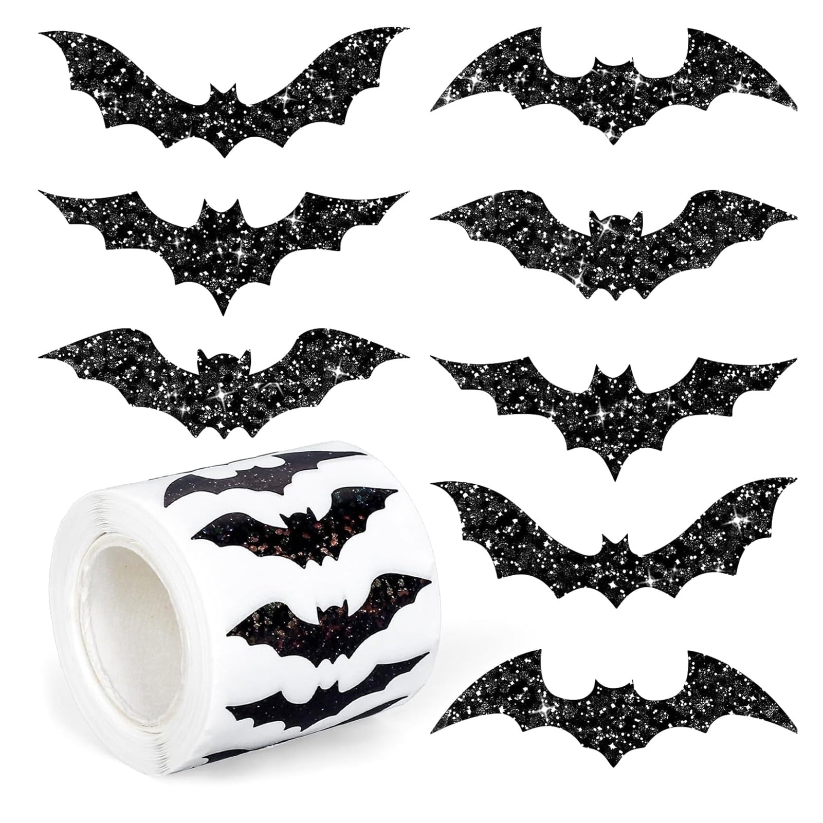 Dserhfy 500 Pcs Halloween Bat Sticker Rolls Sparkly Pink Black Bat ...