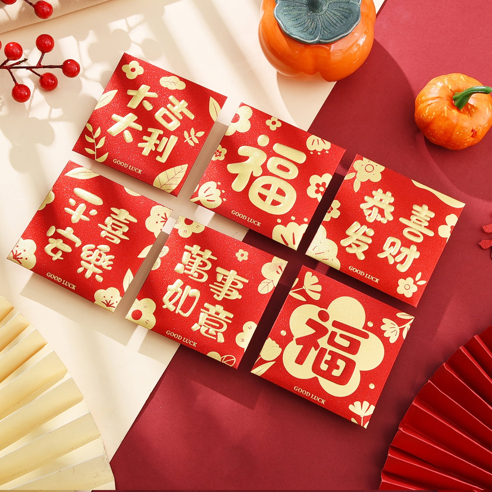 Dserhfy 6 Pcs Square Red Envelopes Lucky Money Packets with Golden ...