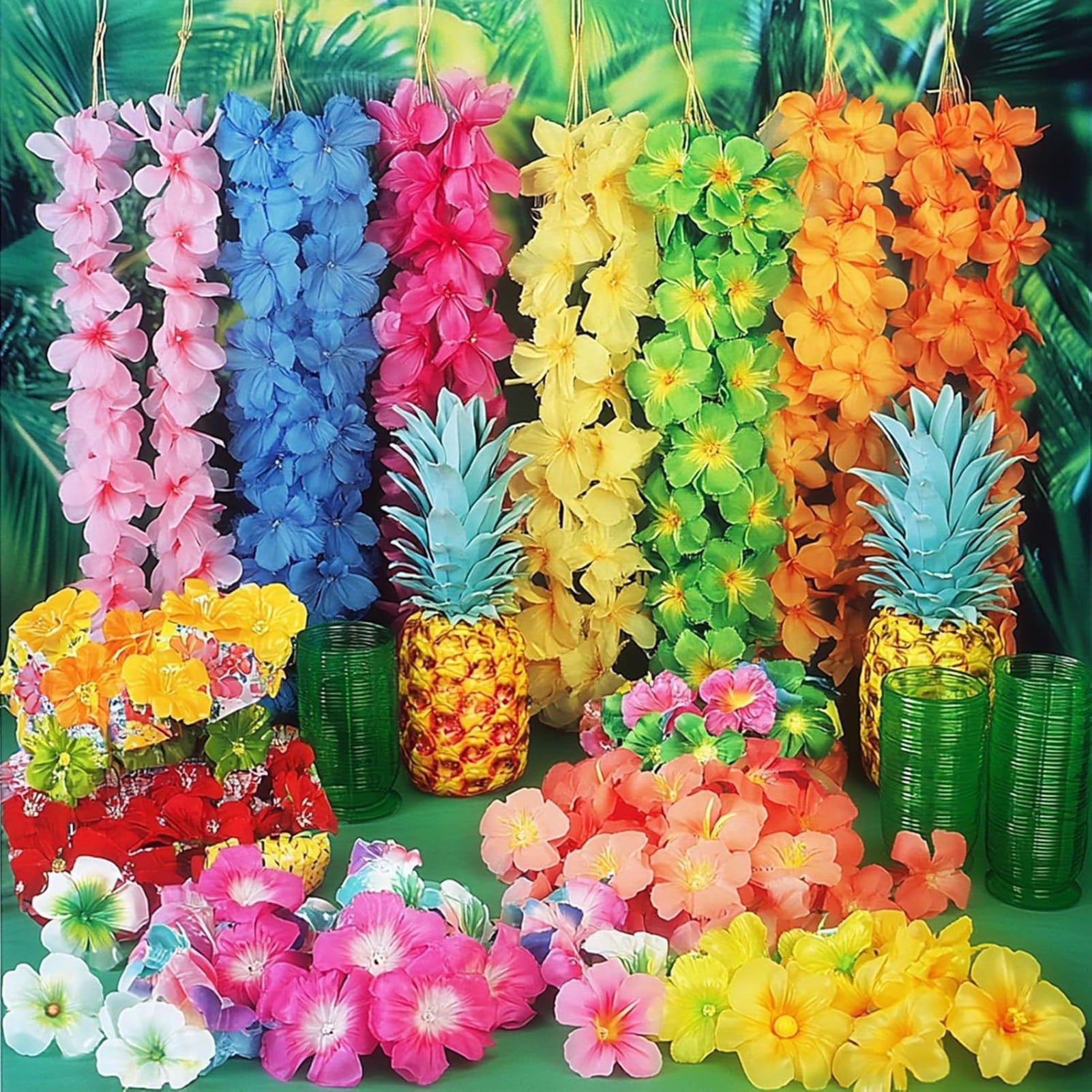 Dserhfy 70 Pcs Hawaiian Leis Luau Party Decoration Artificial Tropical ...