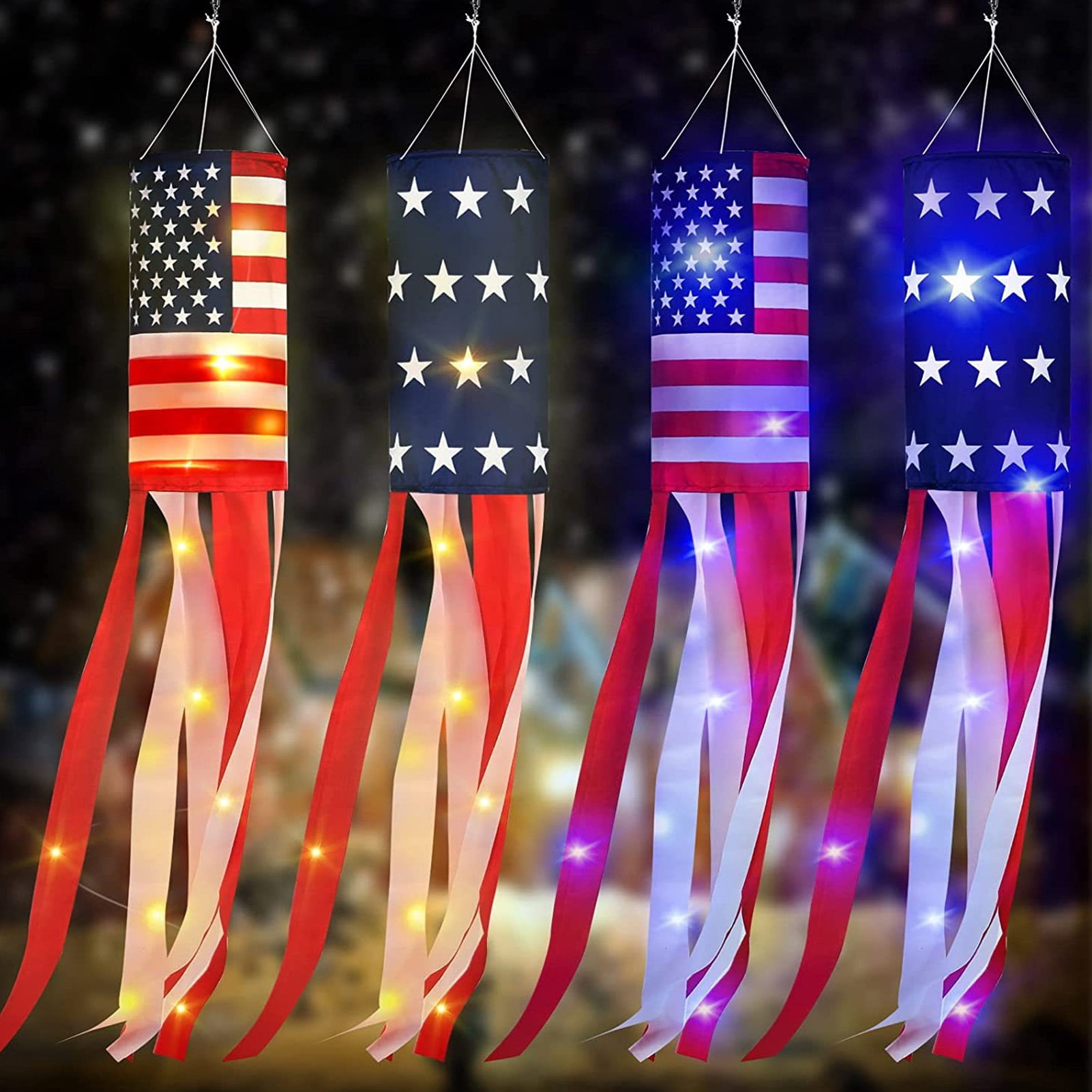 Dserhfy American Flag Windsock with LED Lights Large Red White Blue ...