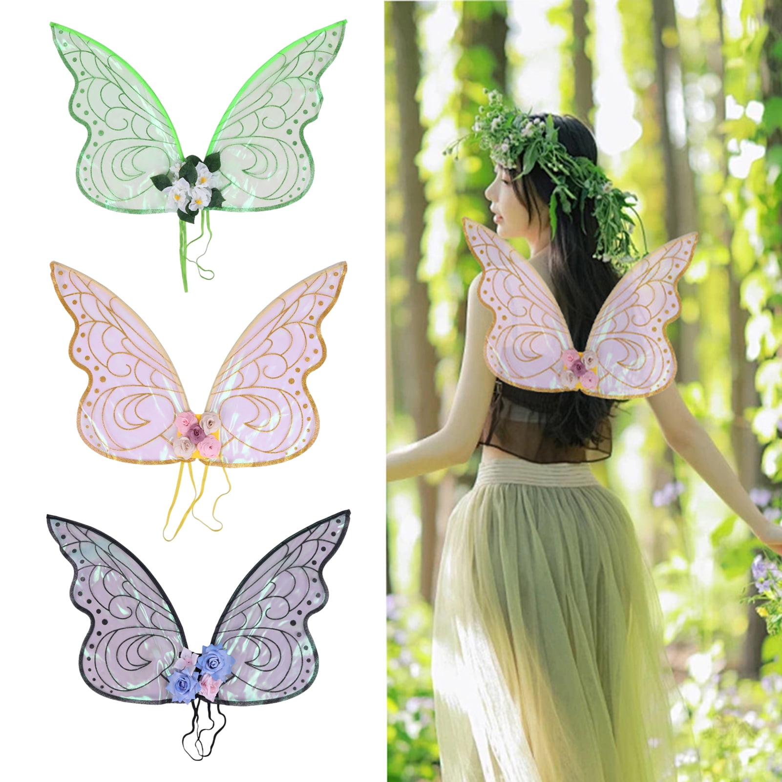 Dserhfy Angel Wings Realistic Butterfly Wing with Artificial Flower ...