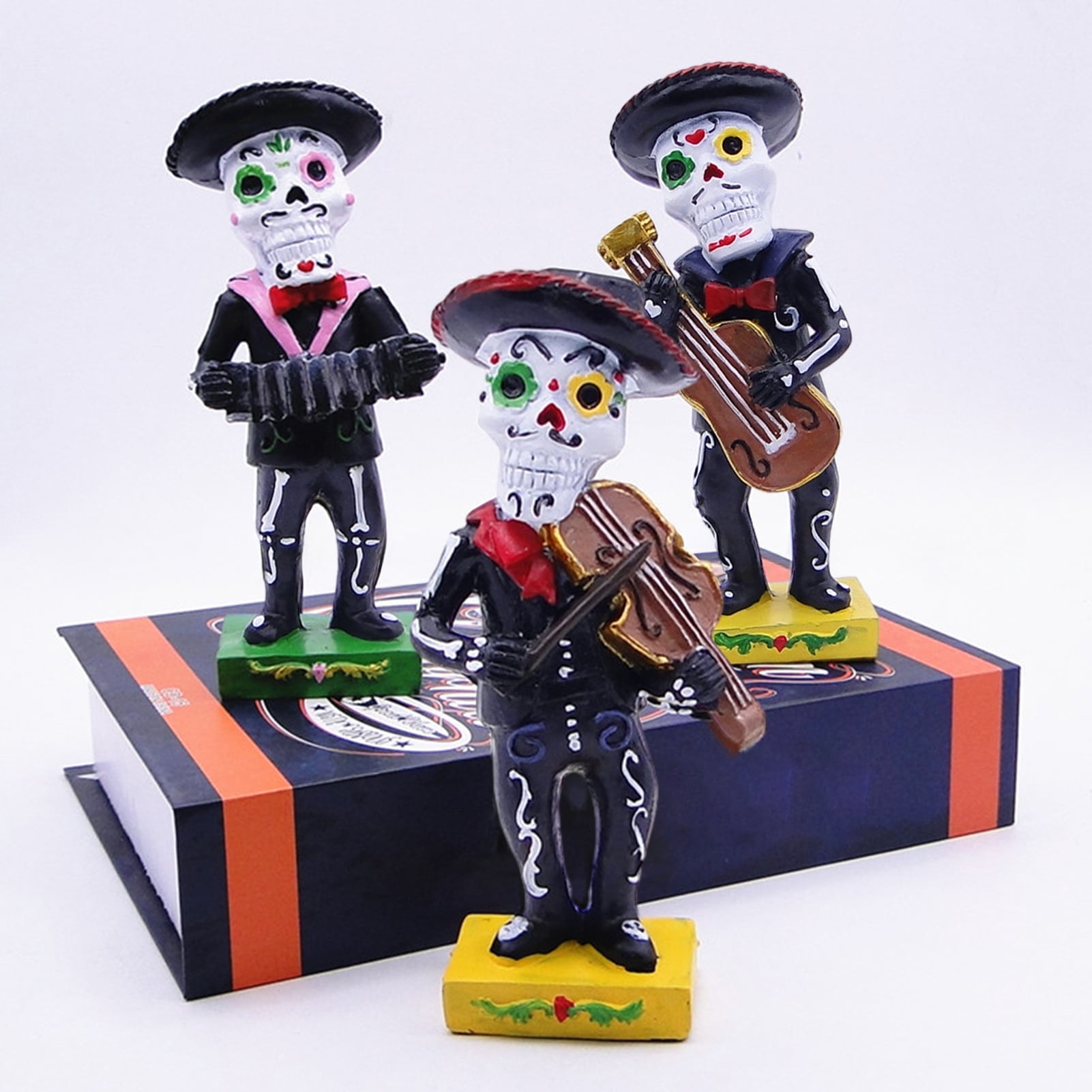 Dserhfy Black Mariachi Band Skeleton Statue Halloween Day of The Dead ...