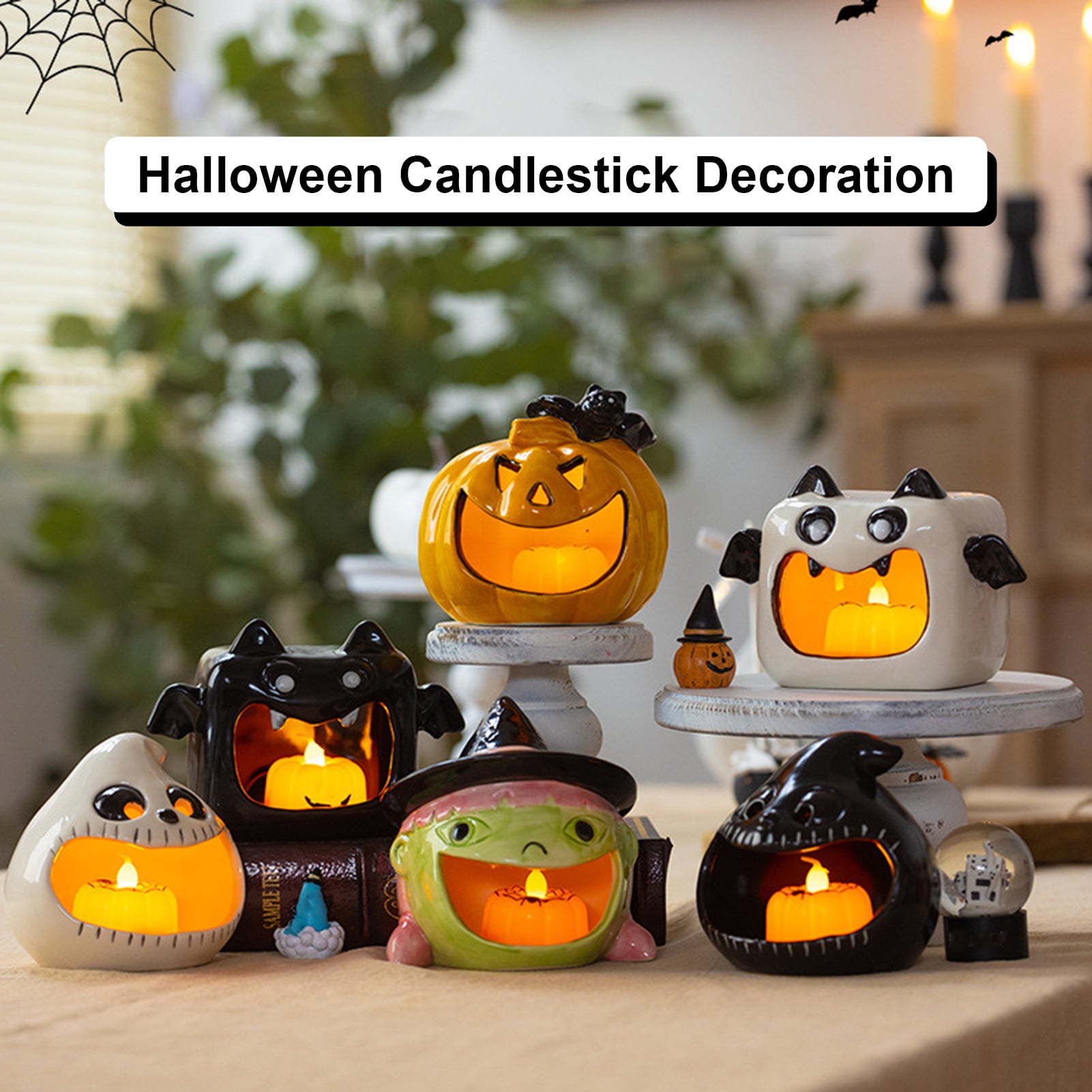 Dserhfy Ceramic Ghost Candle Holder Pumpkin Bat Witch Ashtray ...