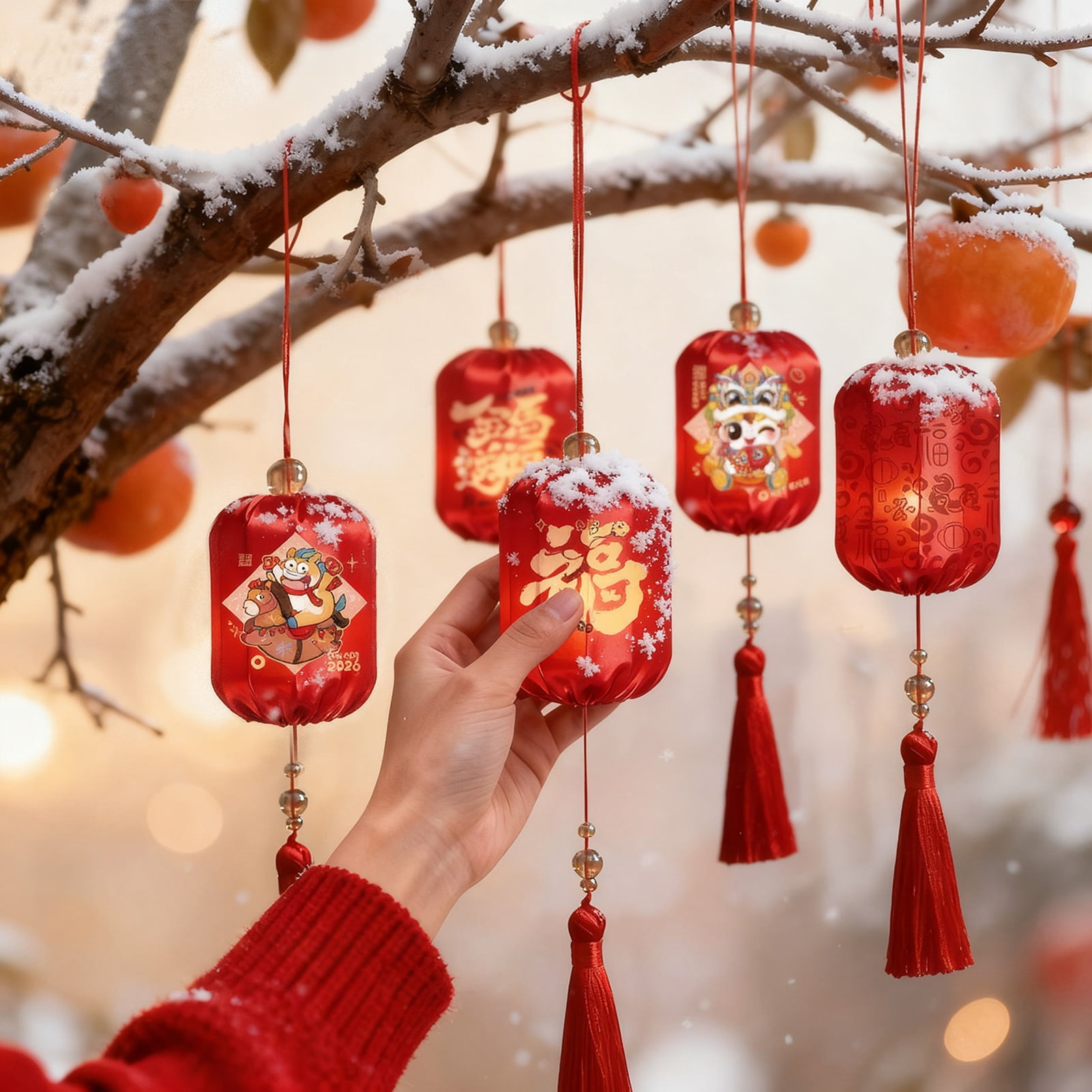 Dserhfy Chinese New Year Hanging Lanterns, Small Lighted Red Lantern ...