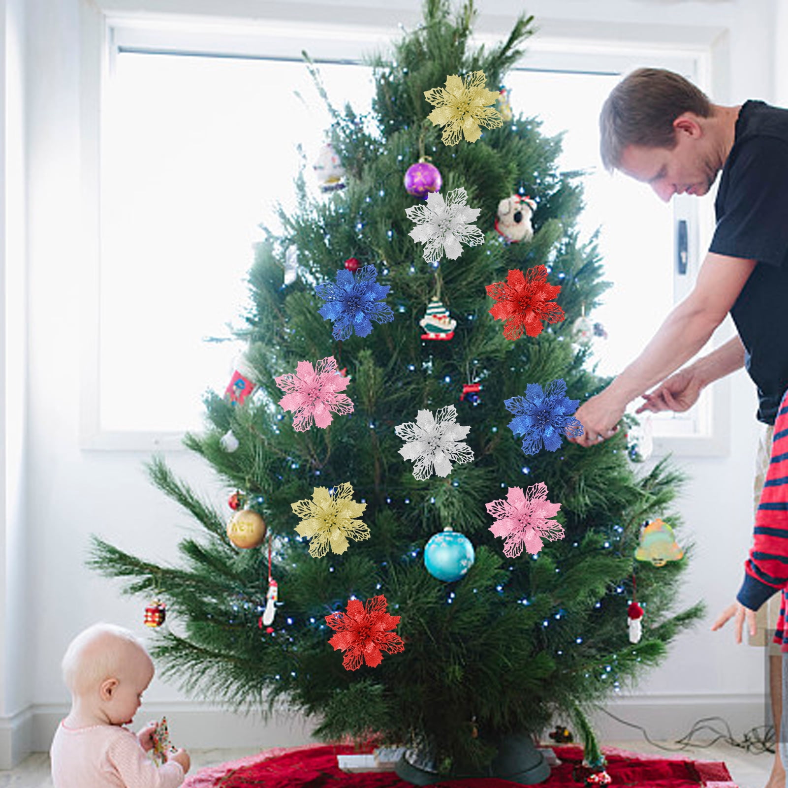 Dserhfy Christmas Artificial Flower Glitter Golden Powder DIY Anti-fade ...