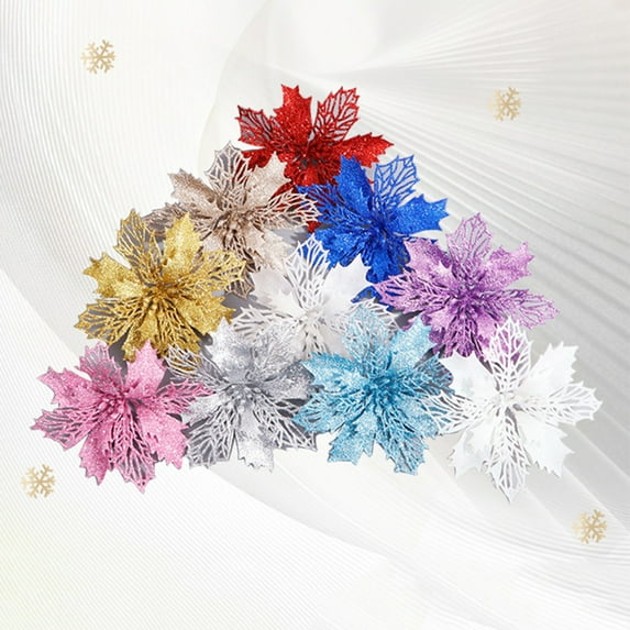 Dserhfy Christmas Artificial Flower Glitter Golden Powder Hollow Out ...