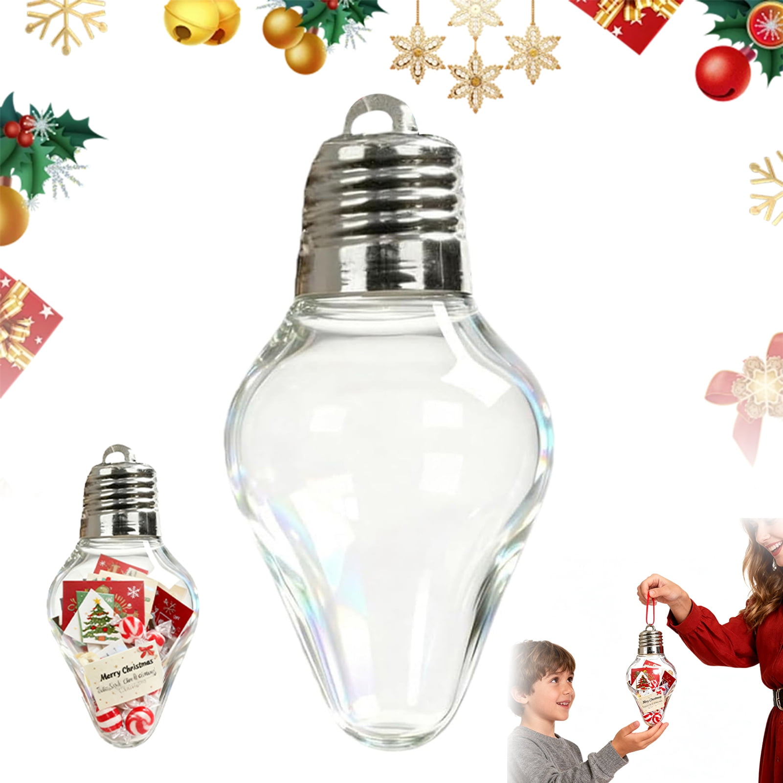 Dserhfy Christmas Bulb Gift Jar, Light Bulbs Shape Ornaments with Screw ...