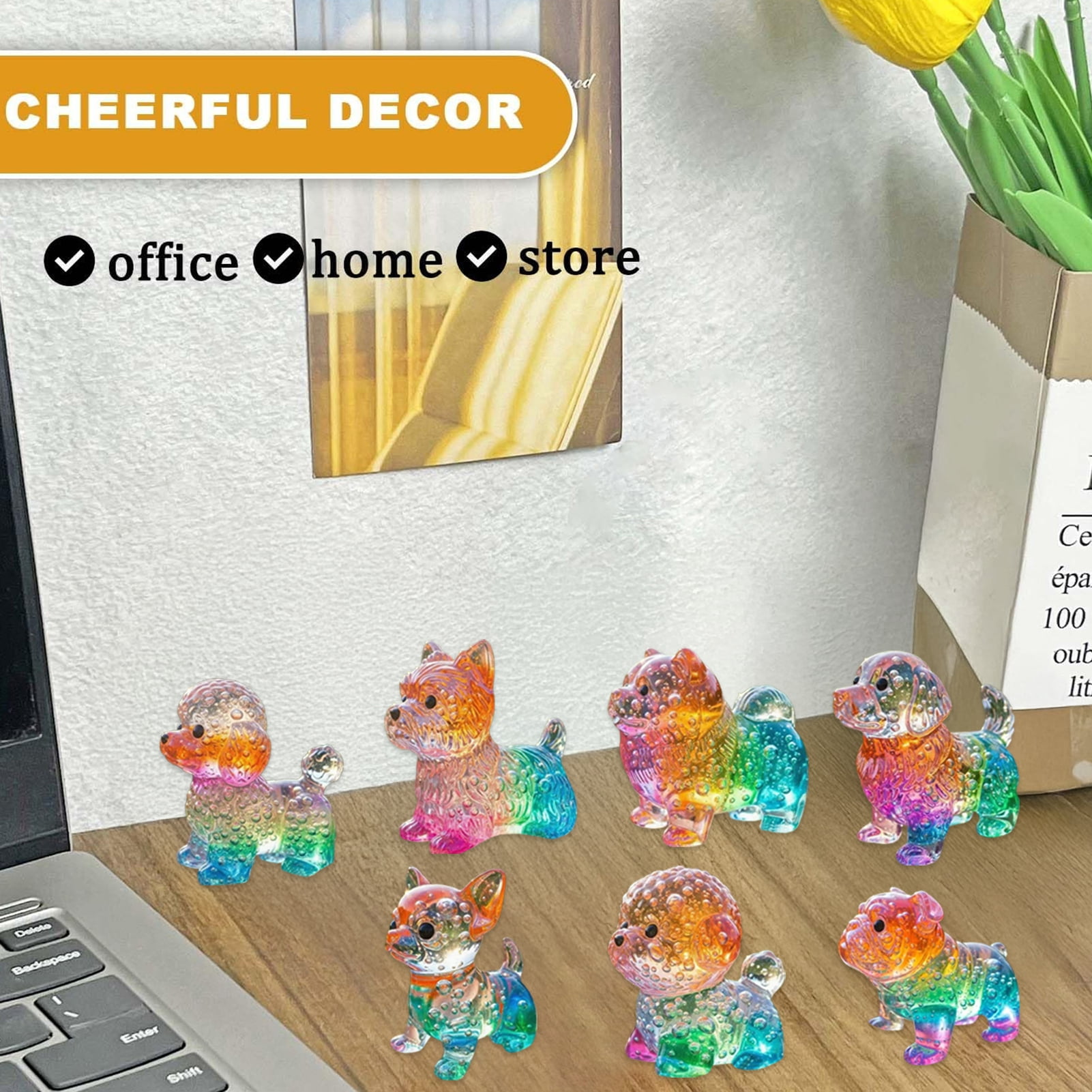 Dserhfy Colorful Glass Dog Ornaments Rainbow Gradient Puppy Figurines ...