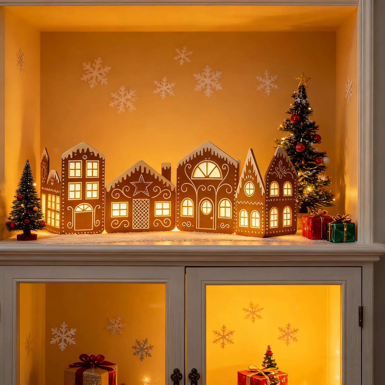 Dserhfy DIY Foldable Christmas Gingerbread House Cardboard Kit with LED ...