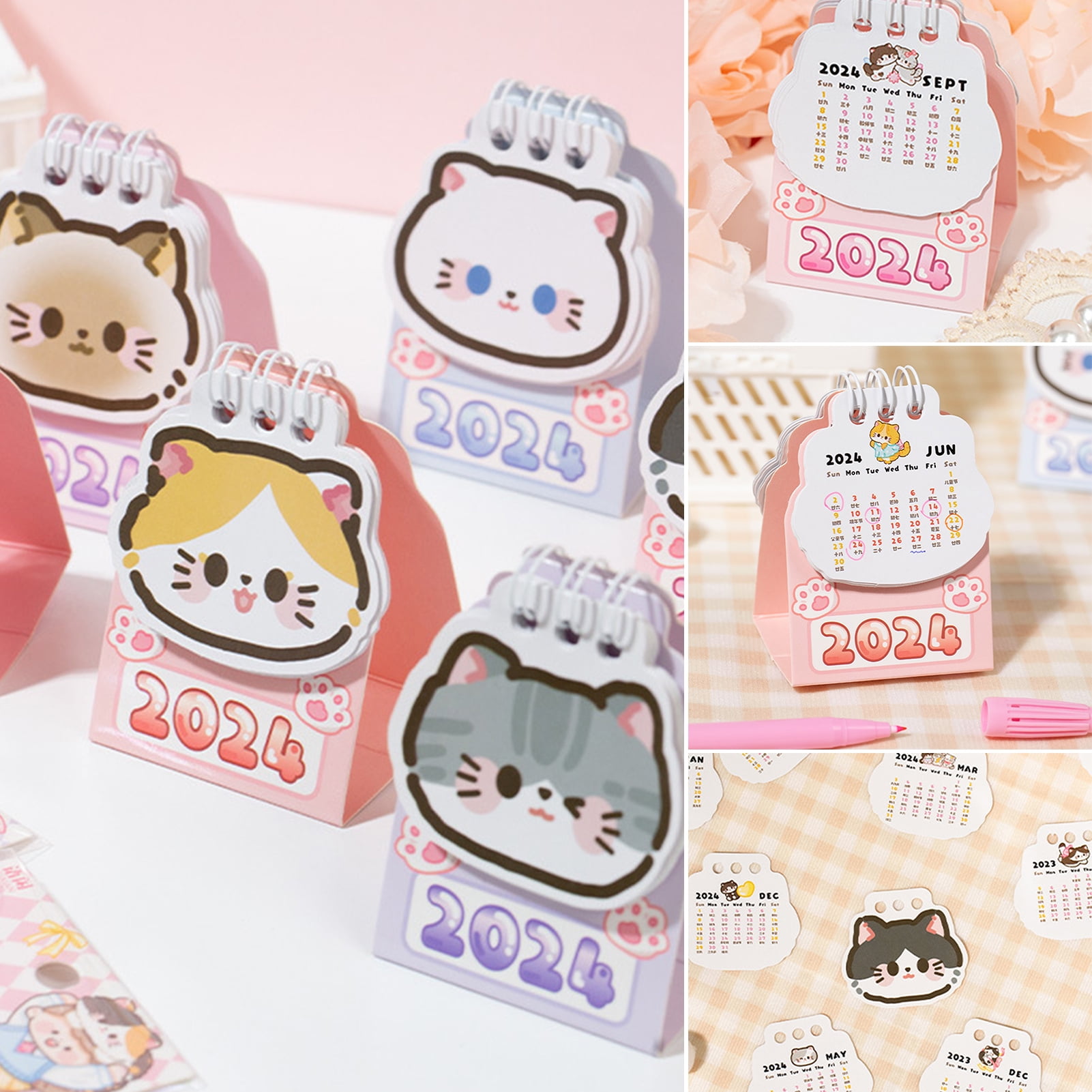 Dserhfy Desk Calendar Compact Cute Cartoon Design Portable Space-Saving ...