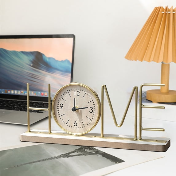 Dserhfy Desktop Clock Decoration Metal LOVE HOME Wooden Base Clock Non ...