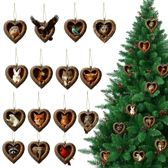 Dserhfy Forest Animal Christmas Ornaments, 2D Acrylic Fox Eagle Birds ...