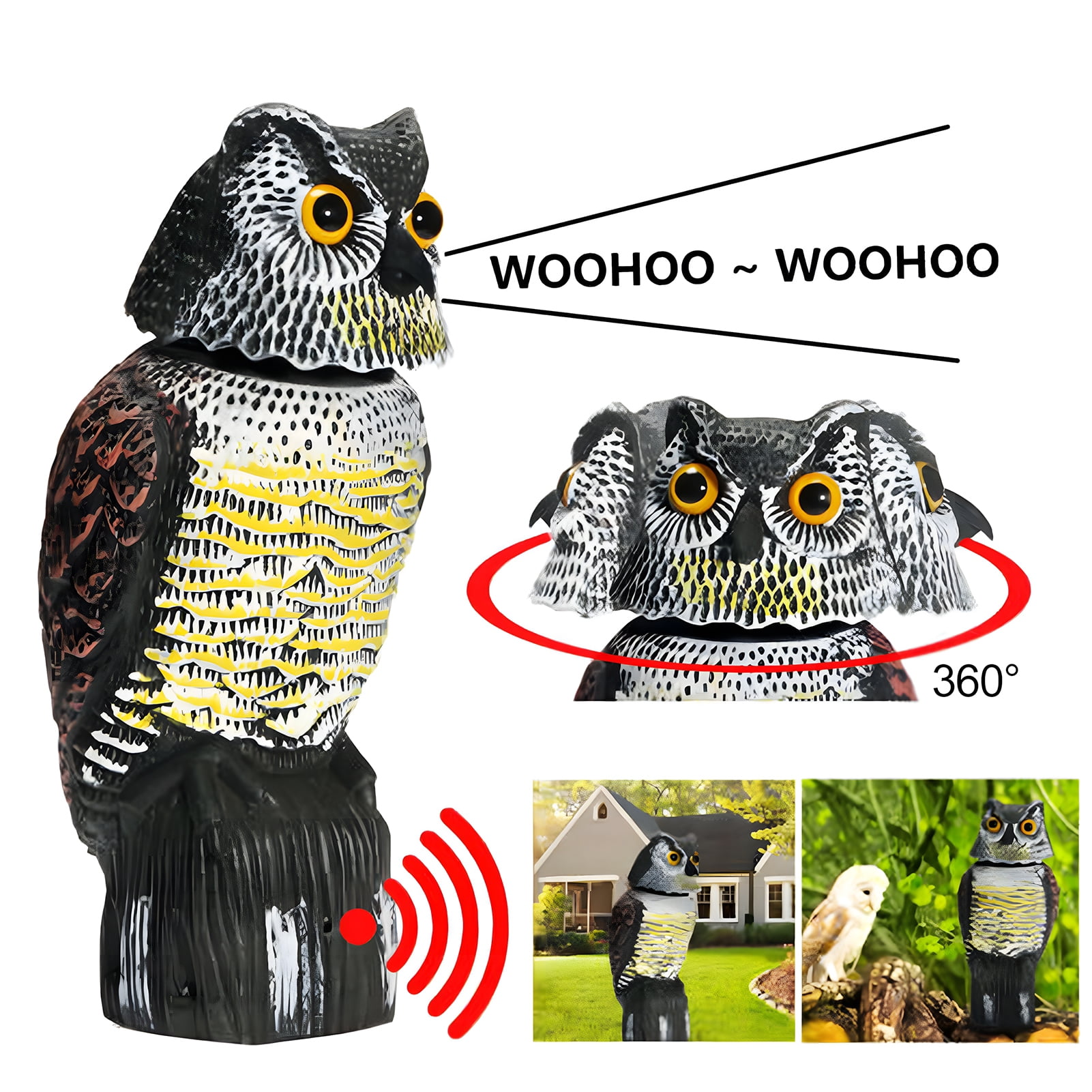 Dserhfy Garden Owl Decoy Weatherproof Owl Scarecrow with 360-Degree ...
