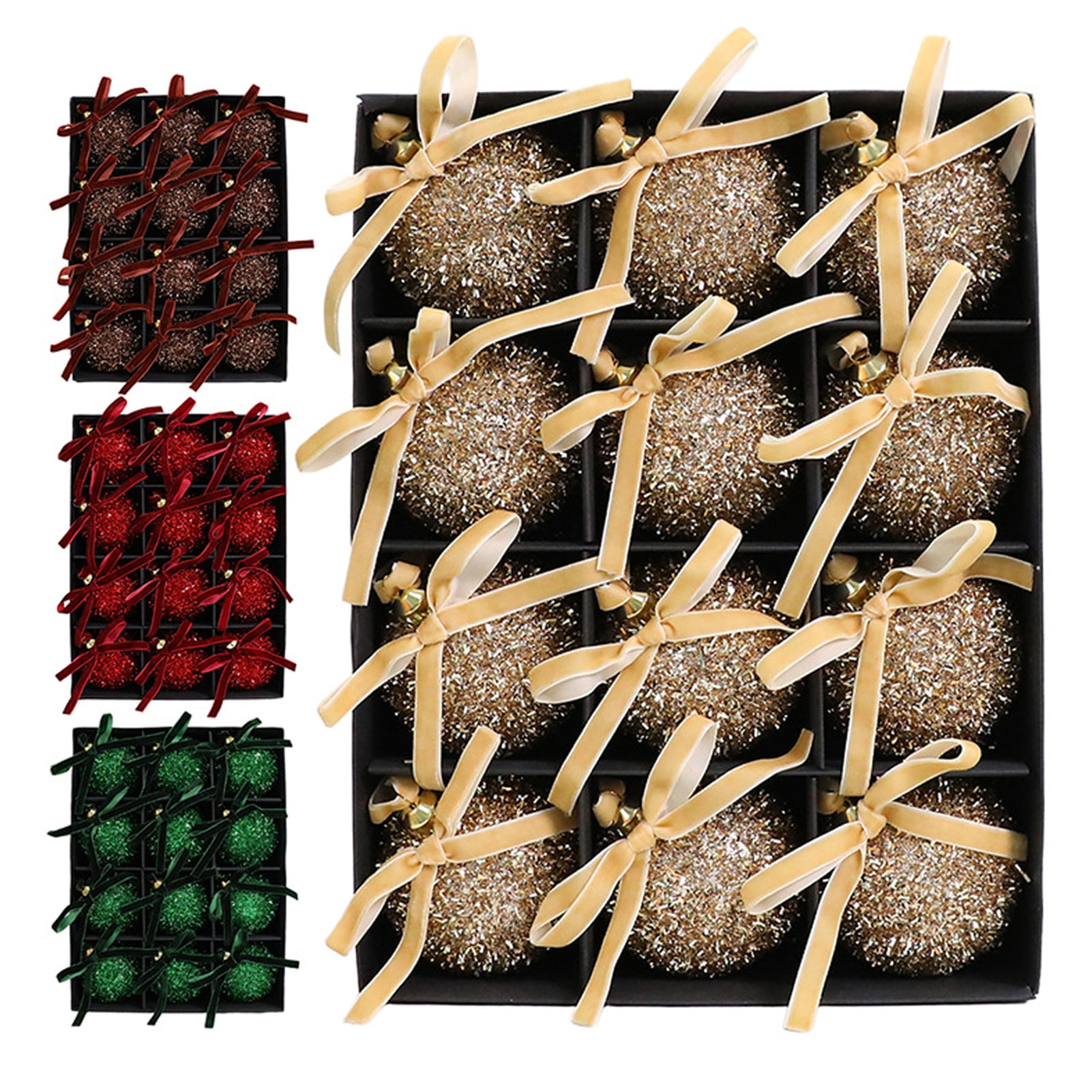 Dserhfy Glitter Christmas Balls Ornament, Shatterproof Balls with Bow ...