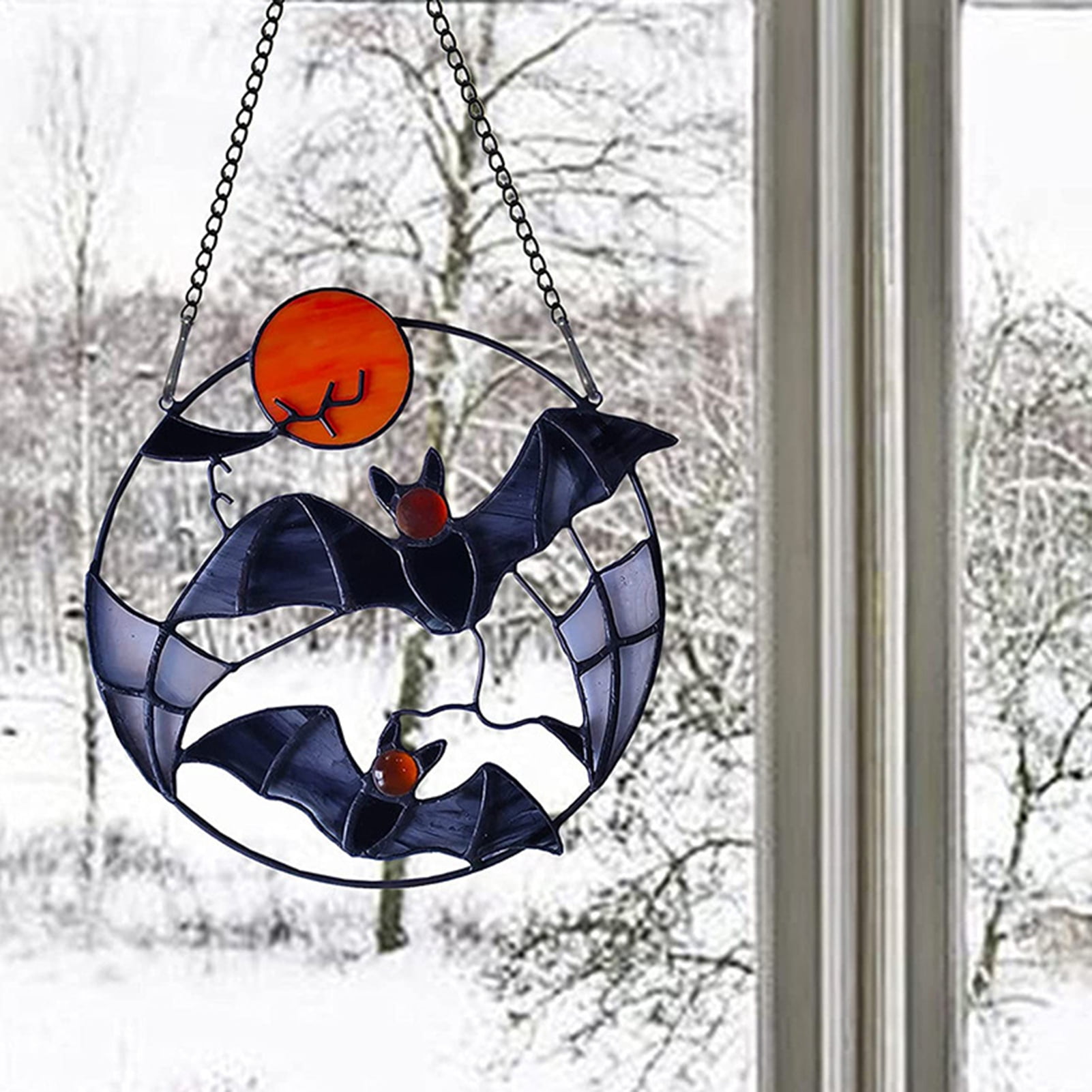 Dserhfy Halloween Bat Decoration Hollow Round Metal Chain Stained Glass ...