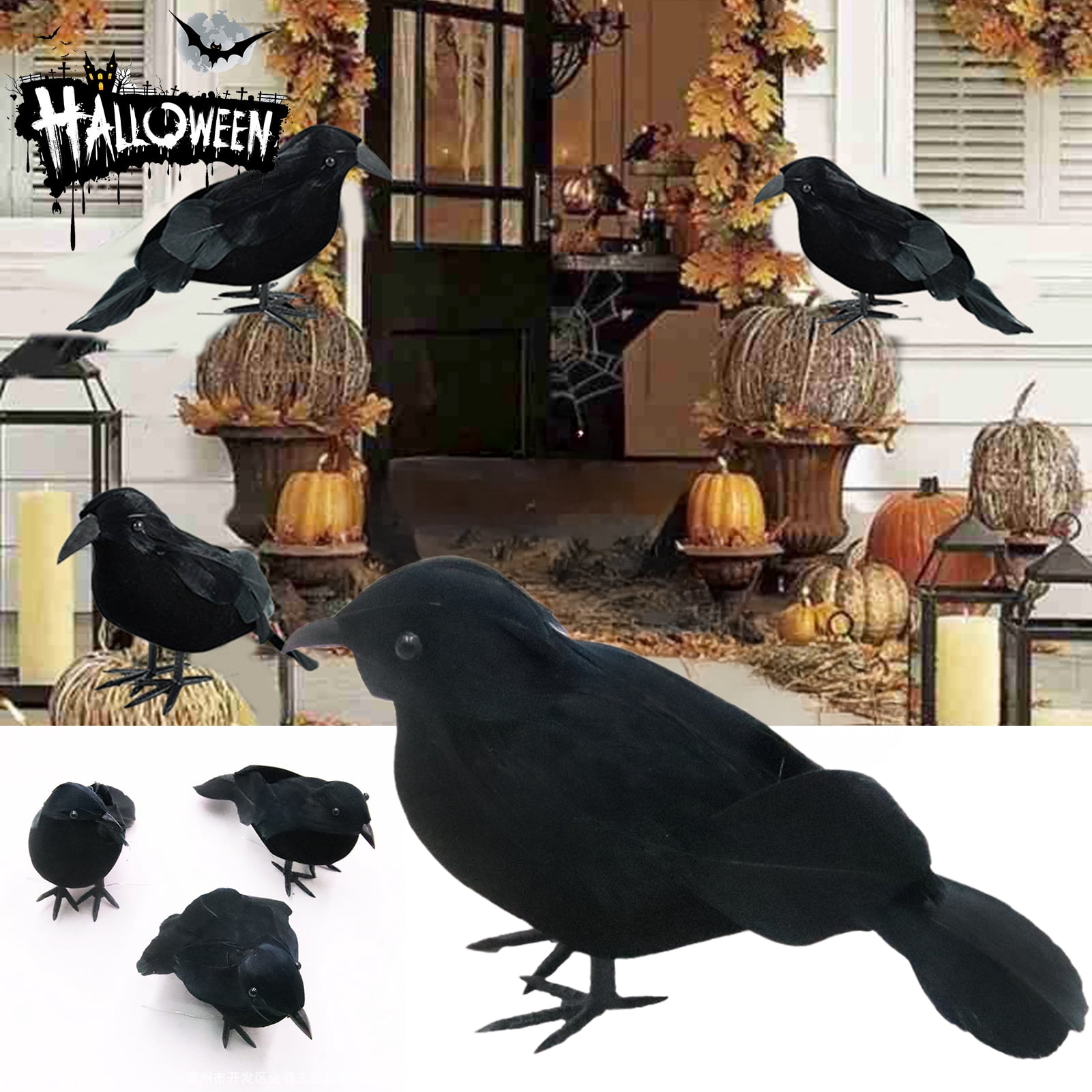 Dserhfy Halloween Black Crow Decoration Realistic Feathered Crow Prop ...