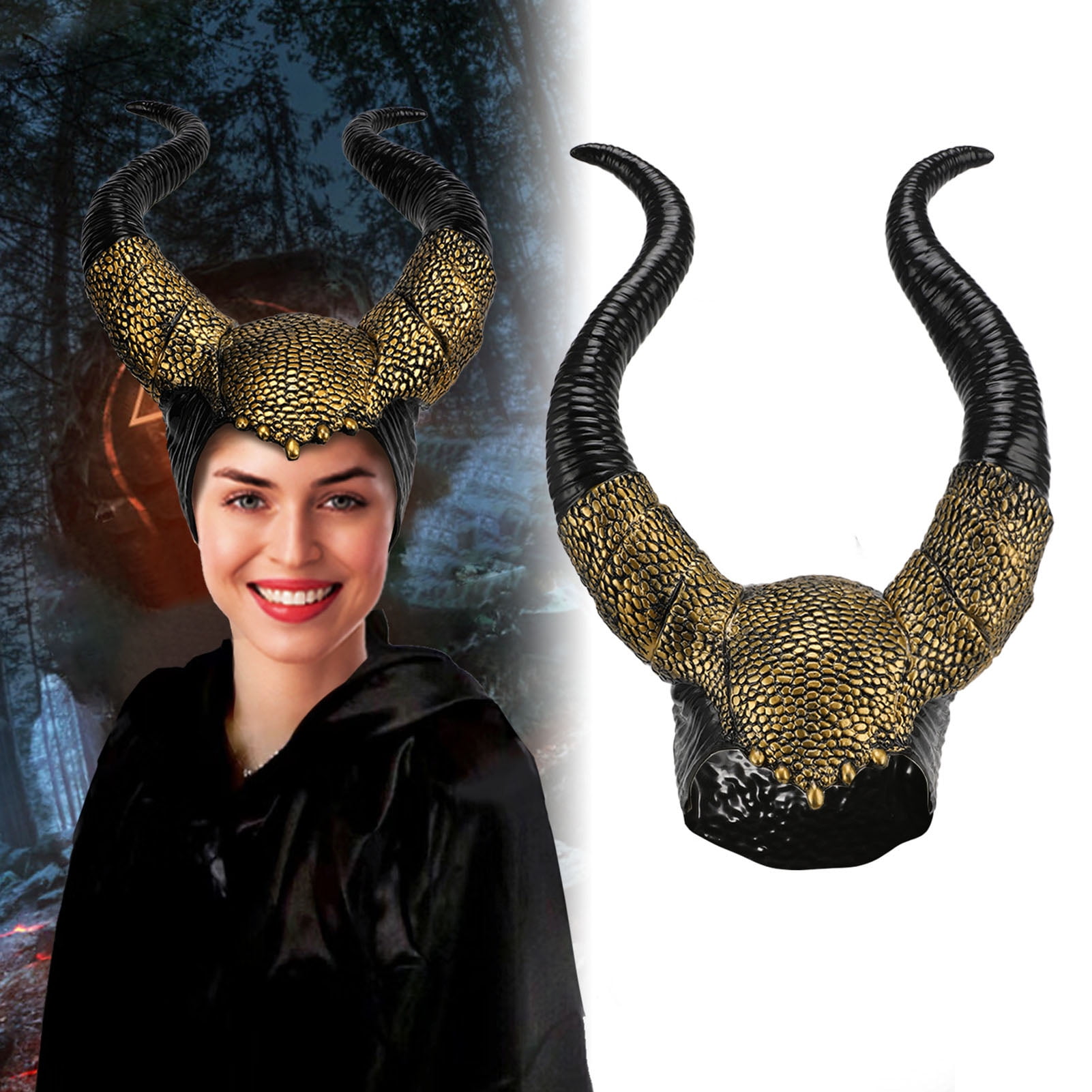 Dserhfy Halloween Devil Horns Costume Black Latex Long Horns Women ...