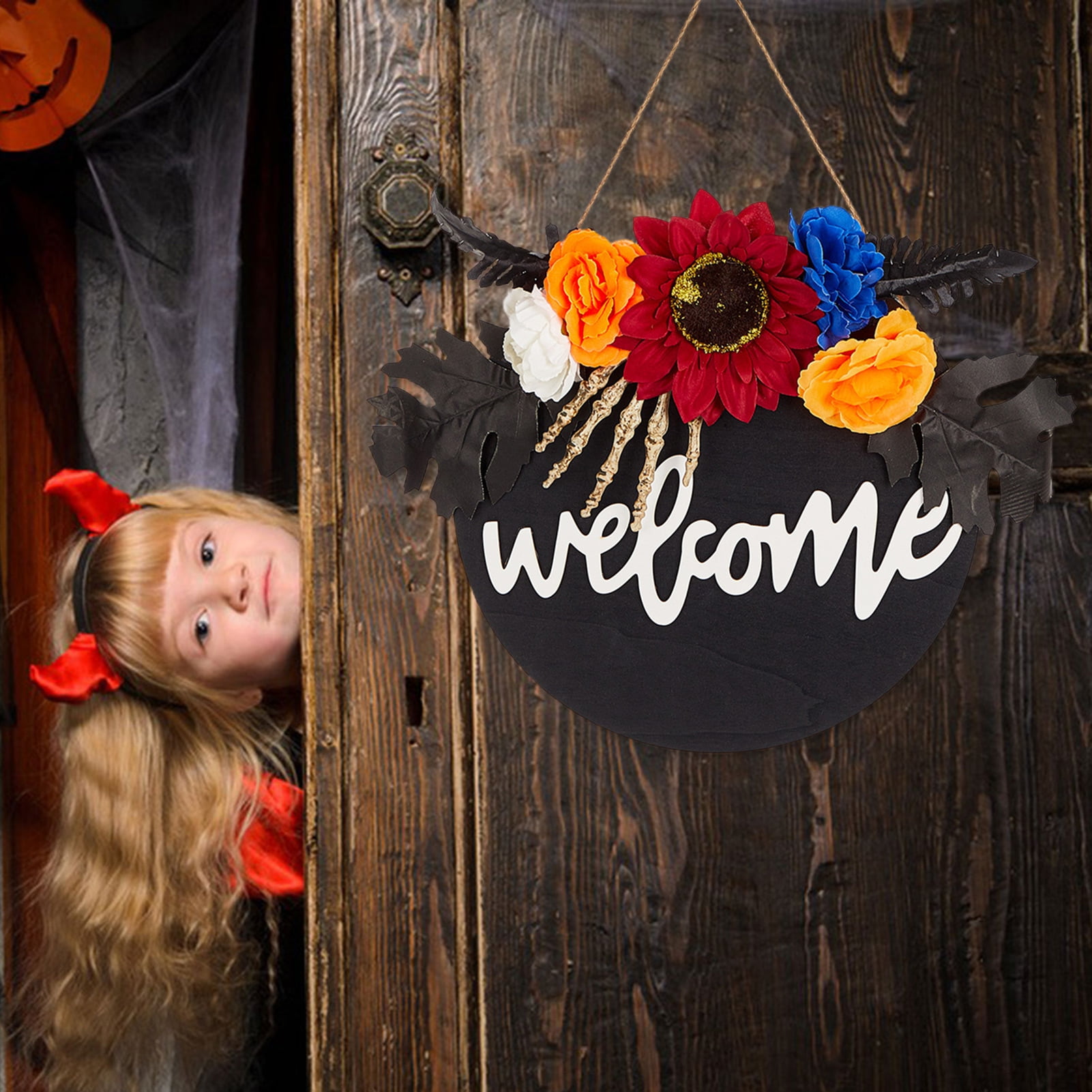 Dserhfy Halloween Door Sign Round Wooden Friends Welcome Sign with ...