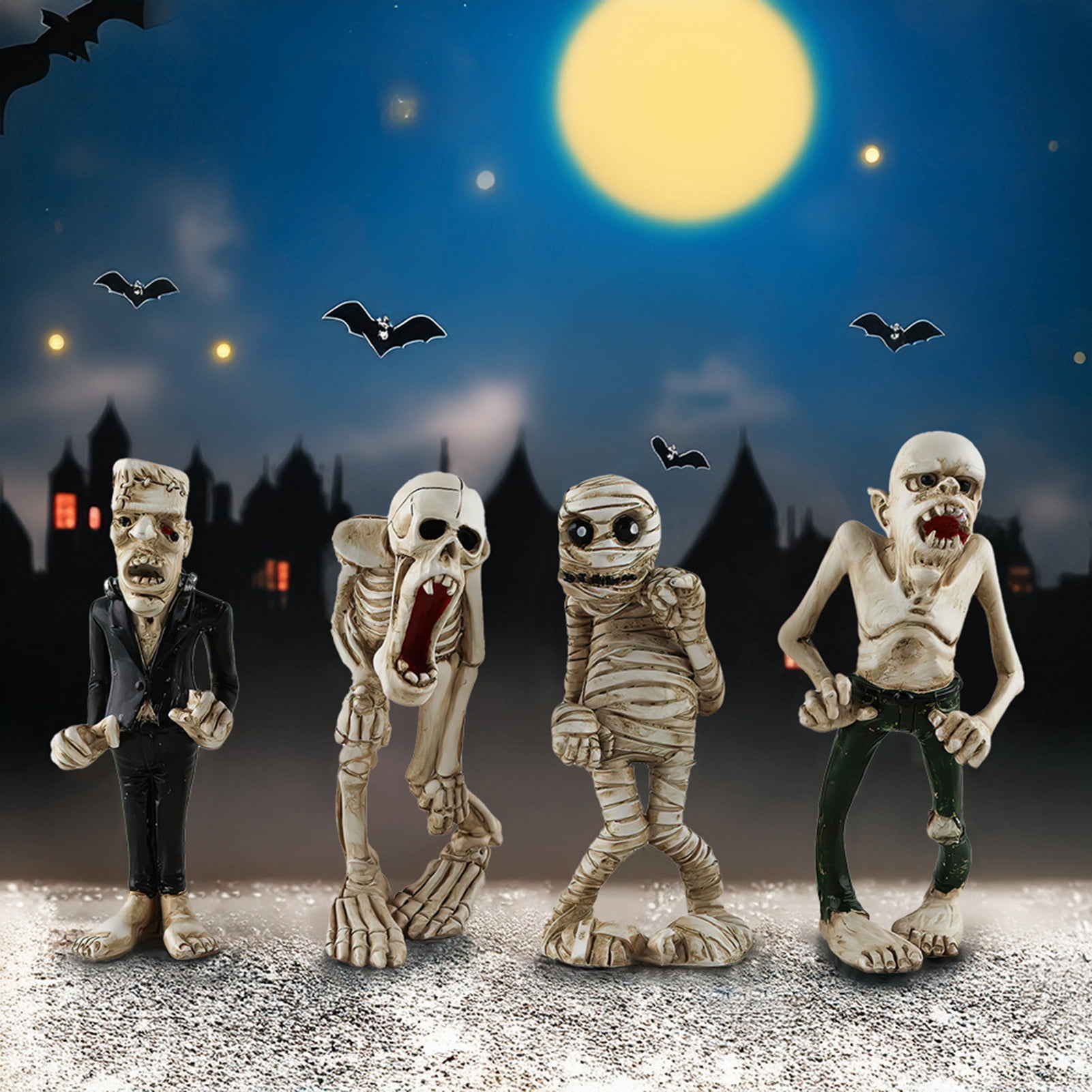Dserhfy Halloween Figurine Spooky Mini Mummy Zombie Skeleton Resin ...