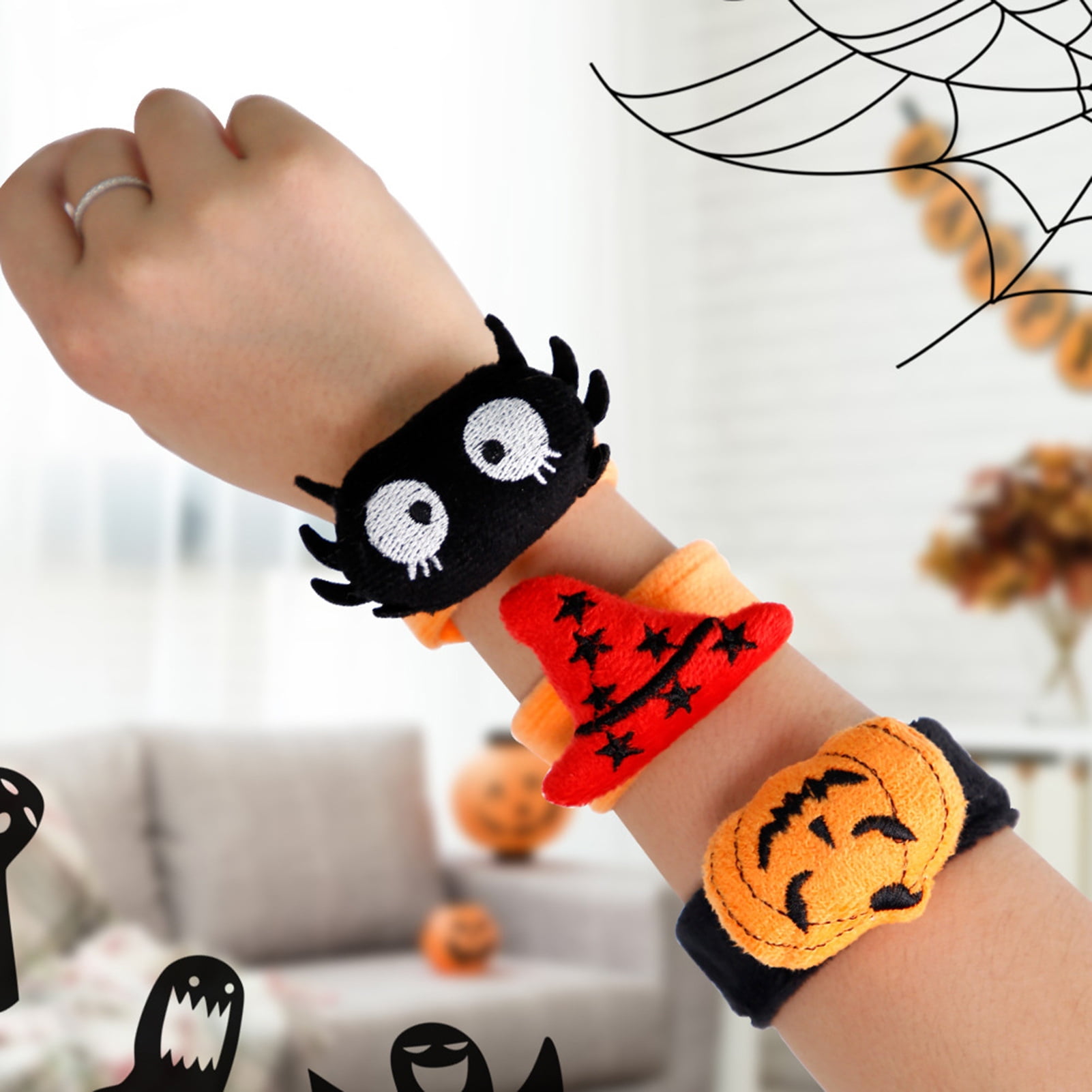 Dserhfy Halloween Wristband Fun Pumpkin Spider Witch Hat Slap Bracelet ...