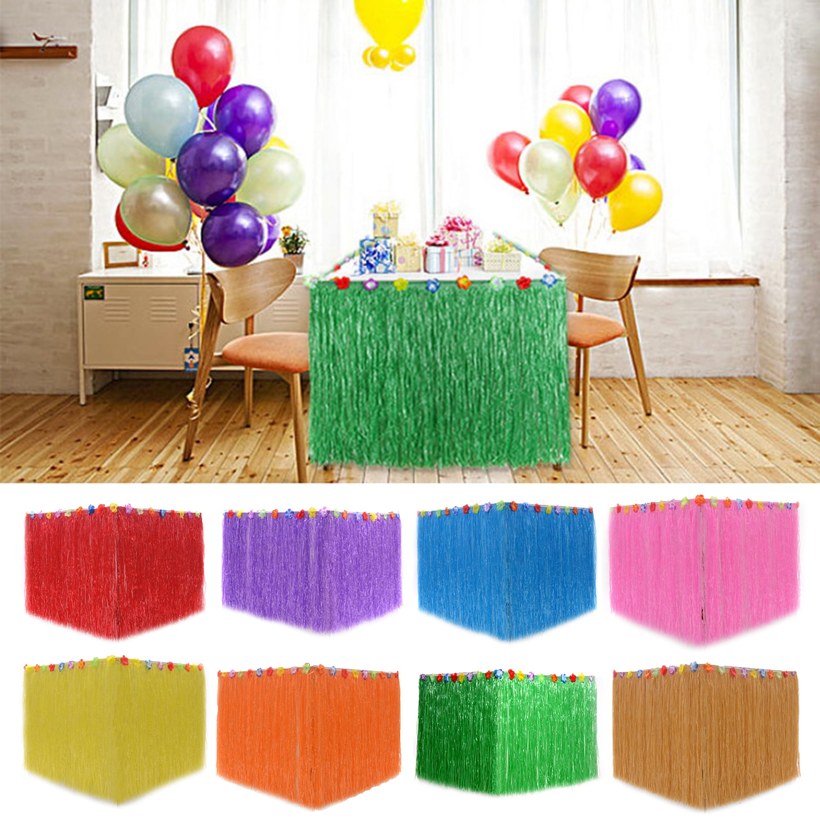 Dserhfy Hawaiian Theme Table Skirt with Flower Waterproof Reusable ...