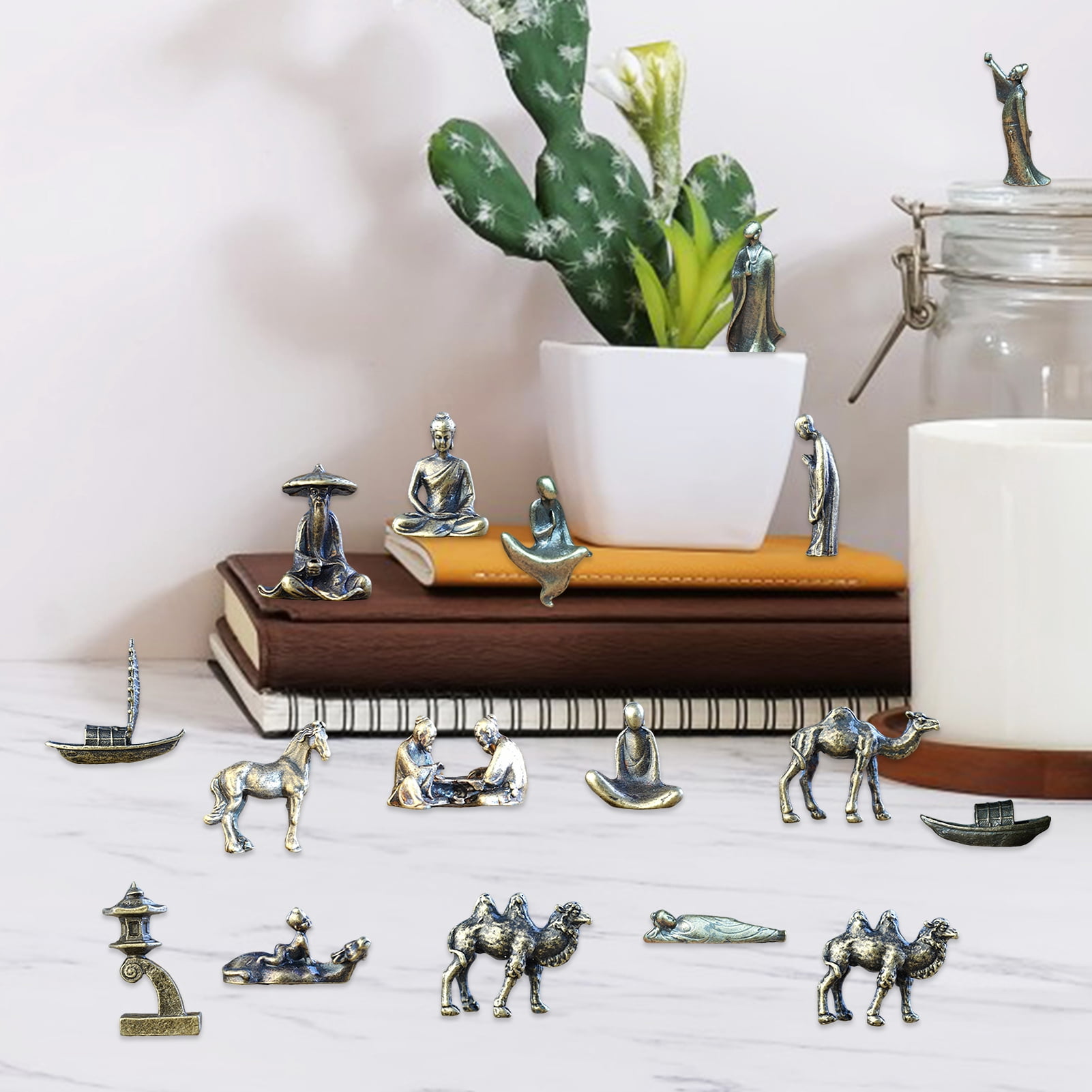Dserhfy Miniature Desktop Figurine Retro Buddha/Boat/Horse/Meditating ...