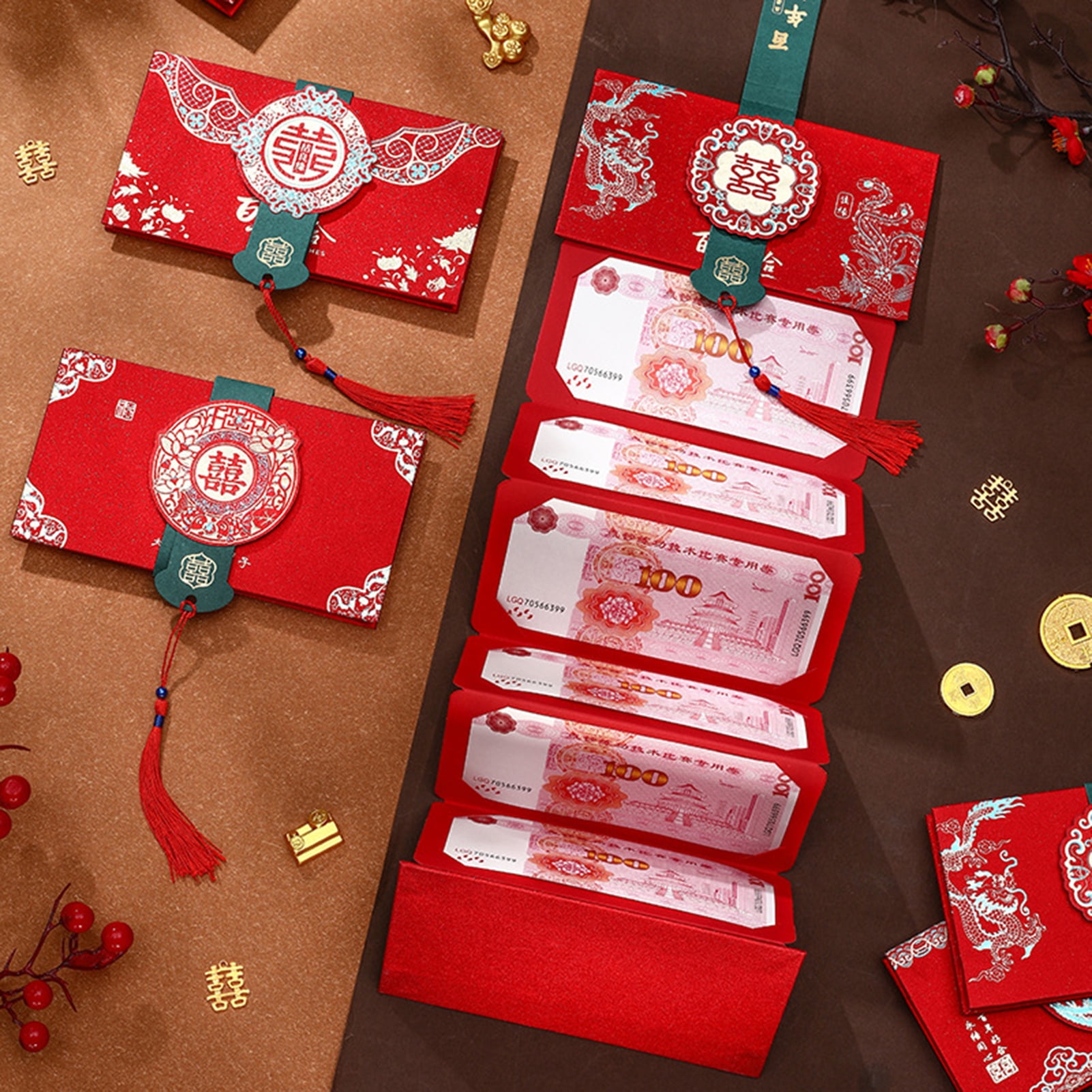 Dserhfy Money Envelope Tassel Design Paper 6 Slots Folding Red Envelope ...