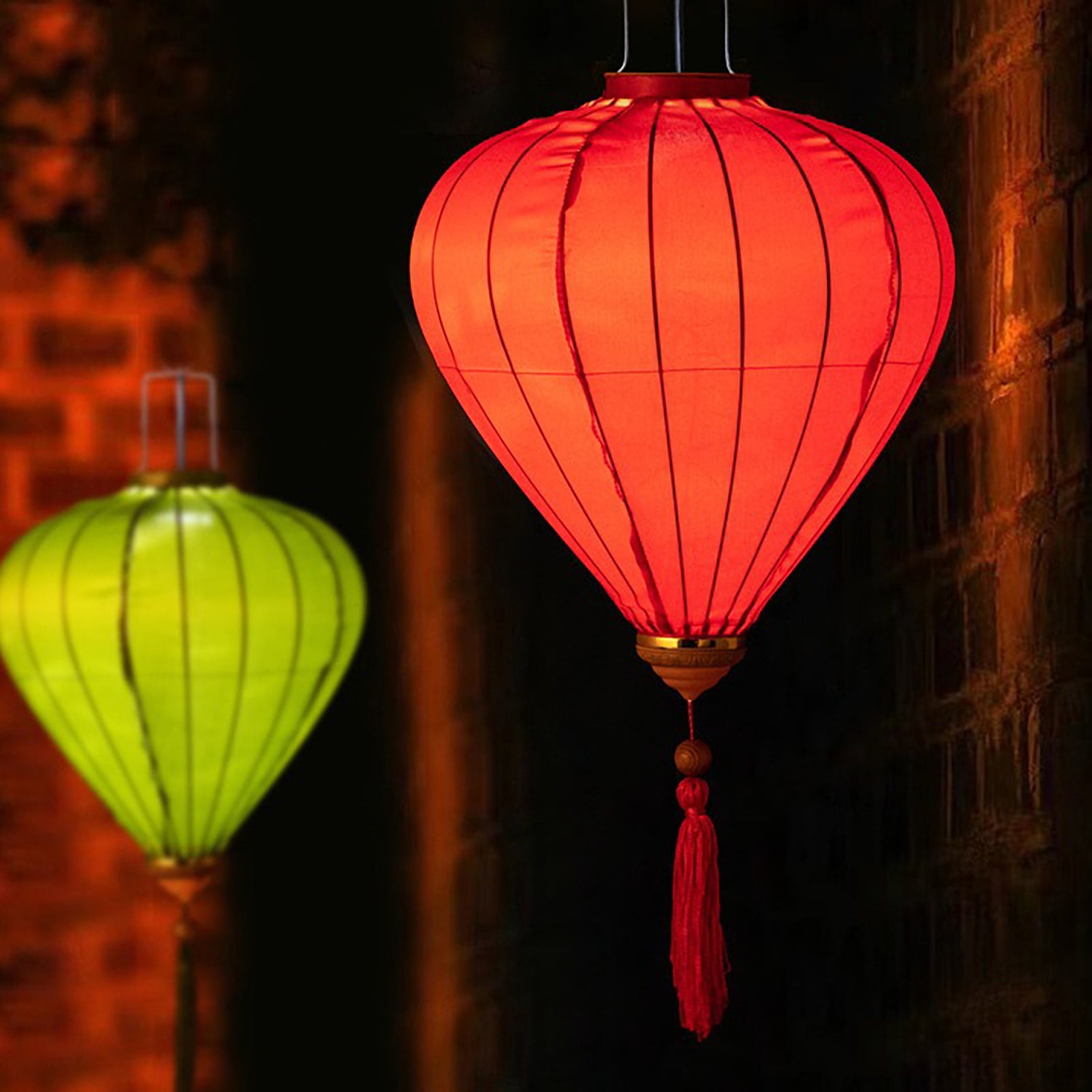 Dserhfy Oval Faux Silk Lanterns Solid Color Chinese Style New Year ...
