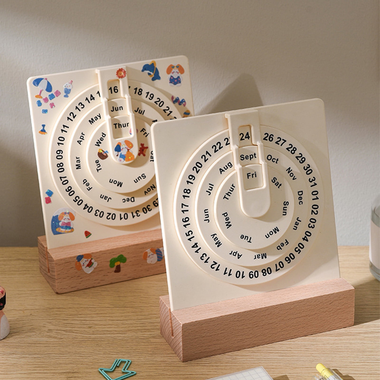 Dserhfy Perpetual Calendar Small Rotating Desk Circular Calendar with ...