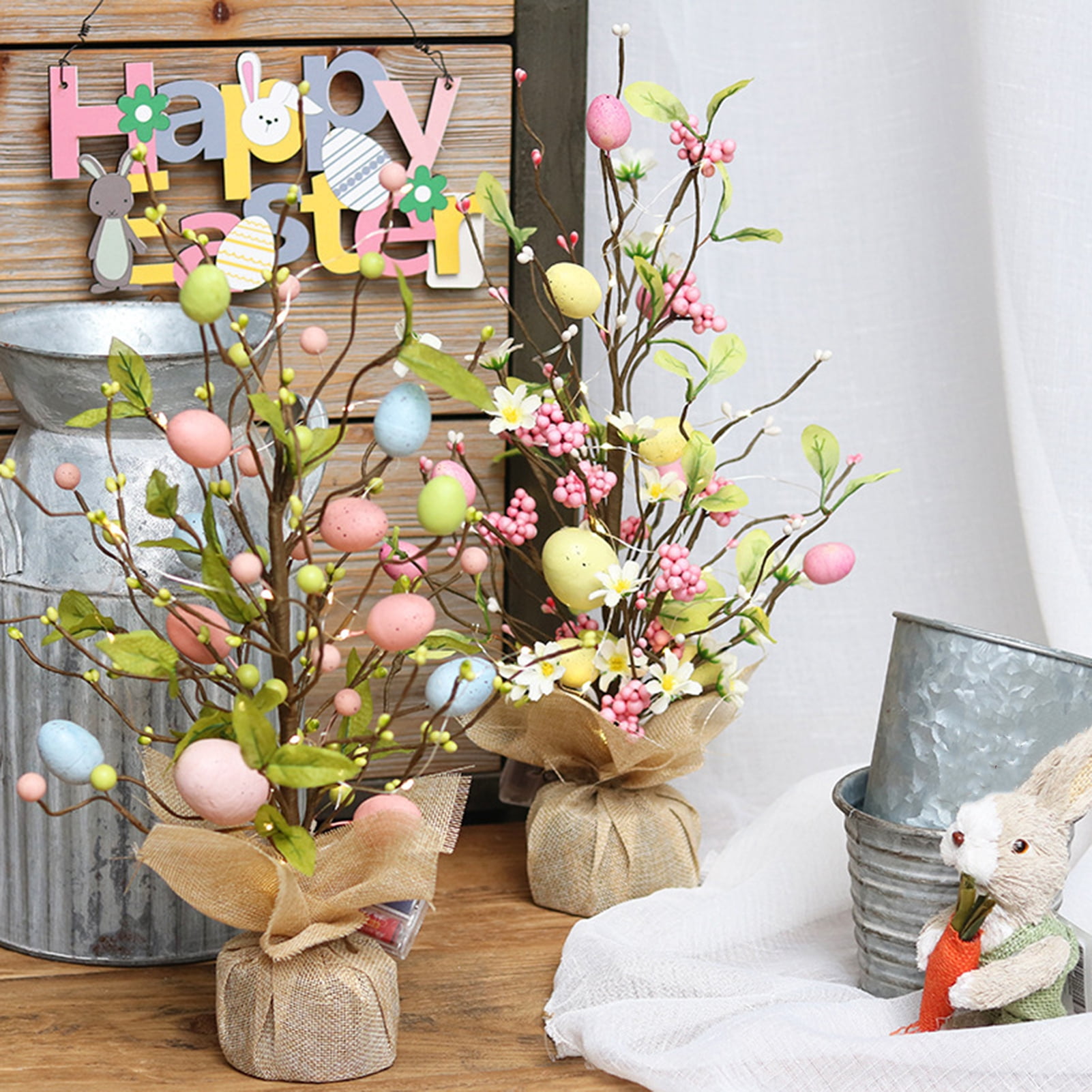 Dserhfy Pre-lit Easter Egg Tree with Burlap Base Battery Powered Easter ...