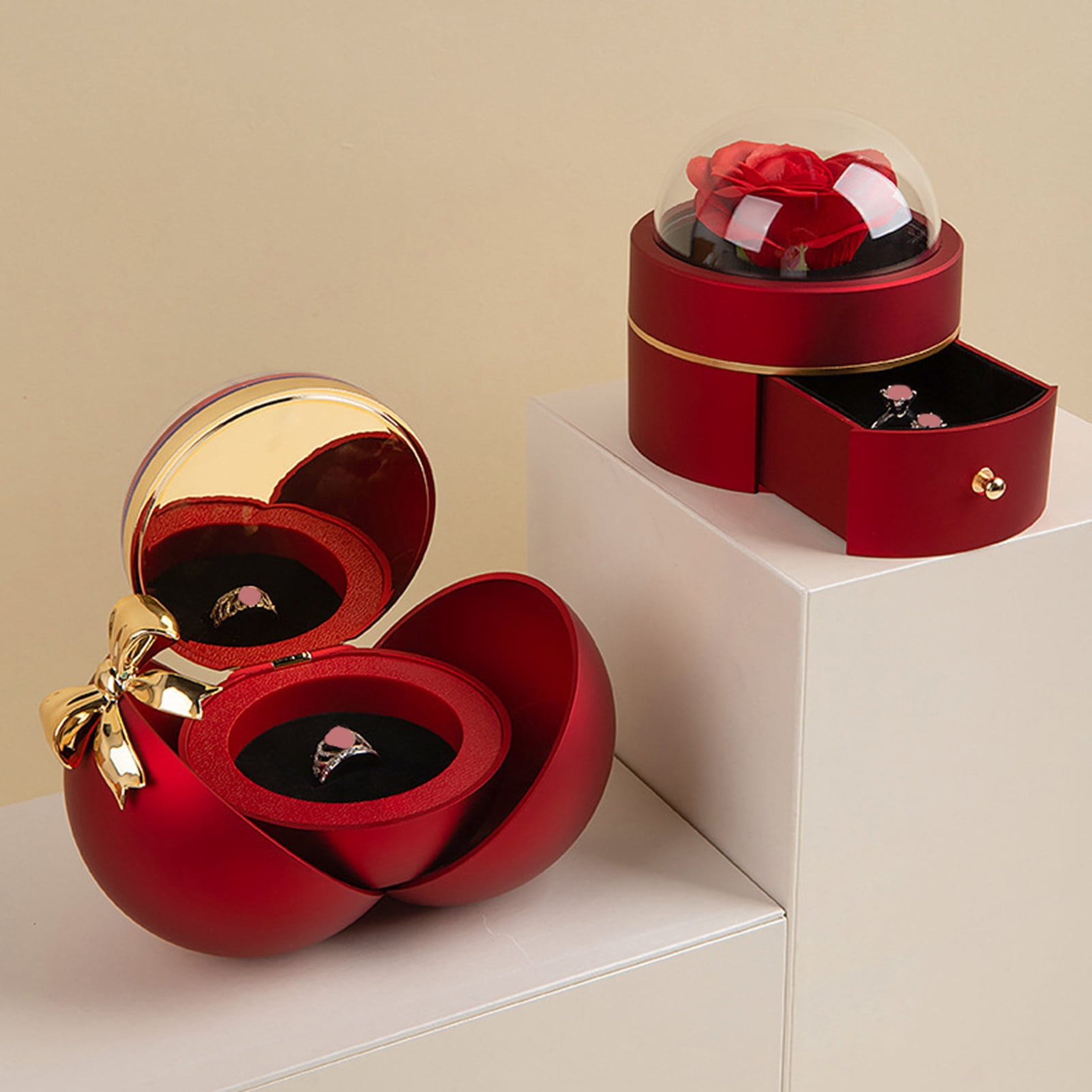 Dserhfy Preserved Flower Ring Box Velvet Jewelry Gift Box Magnet ...