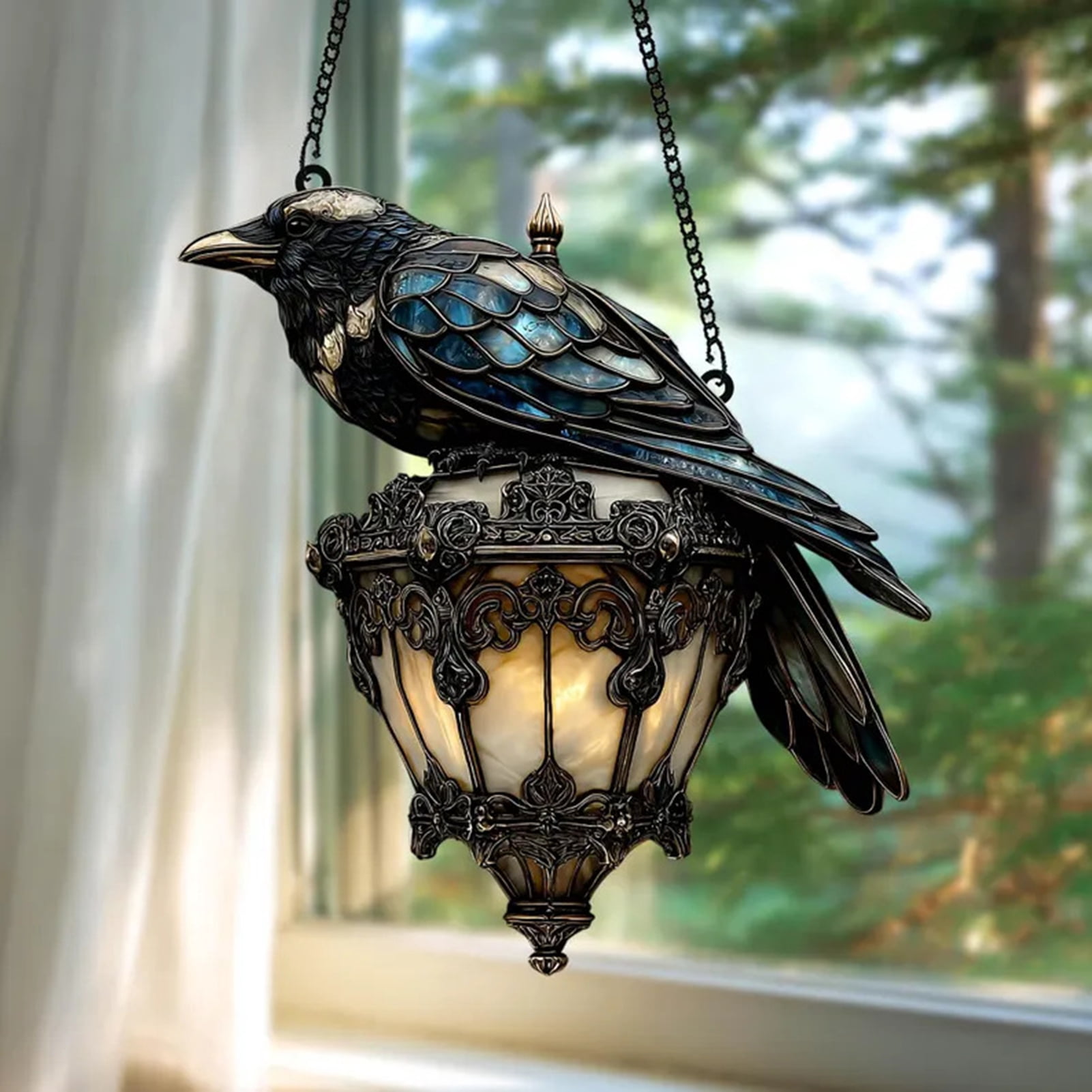 Dserhfy Raven on Lantern Suncatcher Decoration Indoor Outdoor Gothic ...