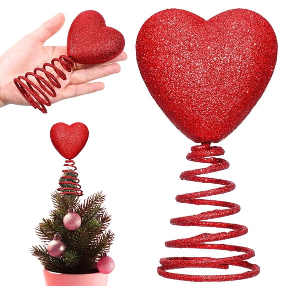Dserhfy Red Heart Tree Topper with Coil Spring Bounce Effect Glittery ...