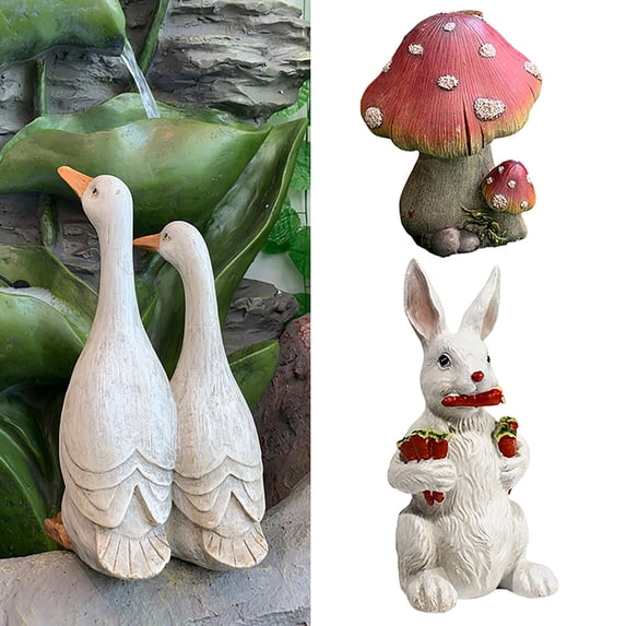 Dserhfy Resin Garden Figurine Cute Mushroom Goose Bunny Statue for ...