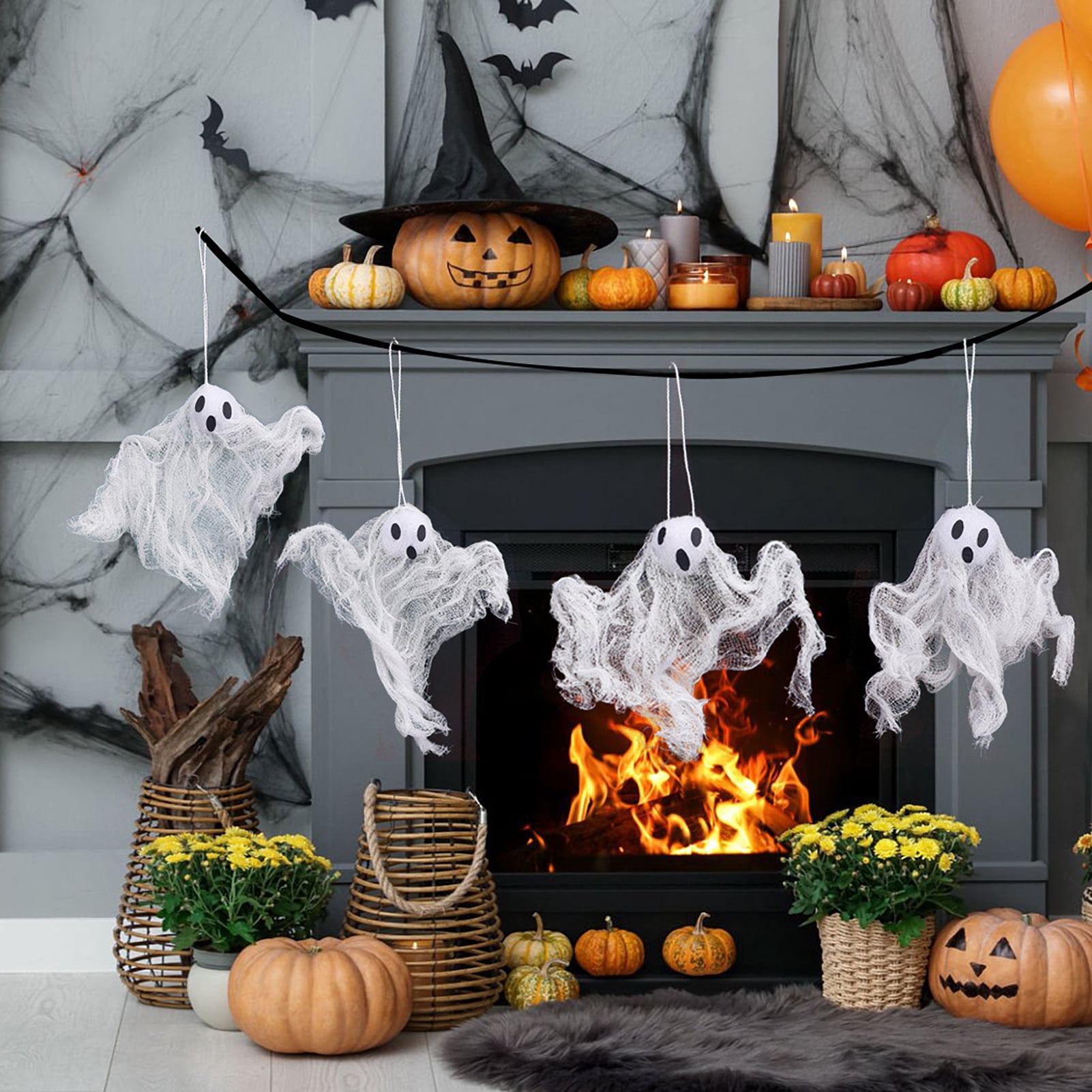 Dserhfy Small Hanging Ghost Decoration Halloween White Mesh Cloth Ghost ...
