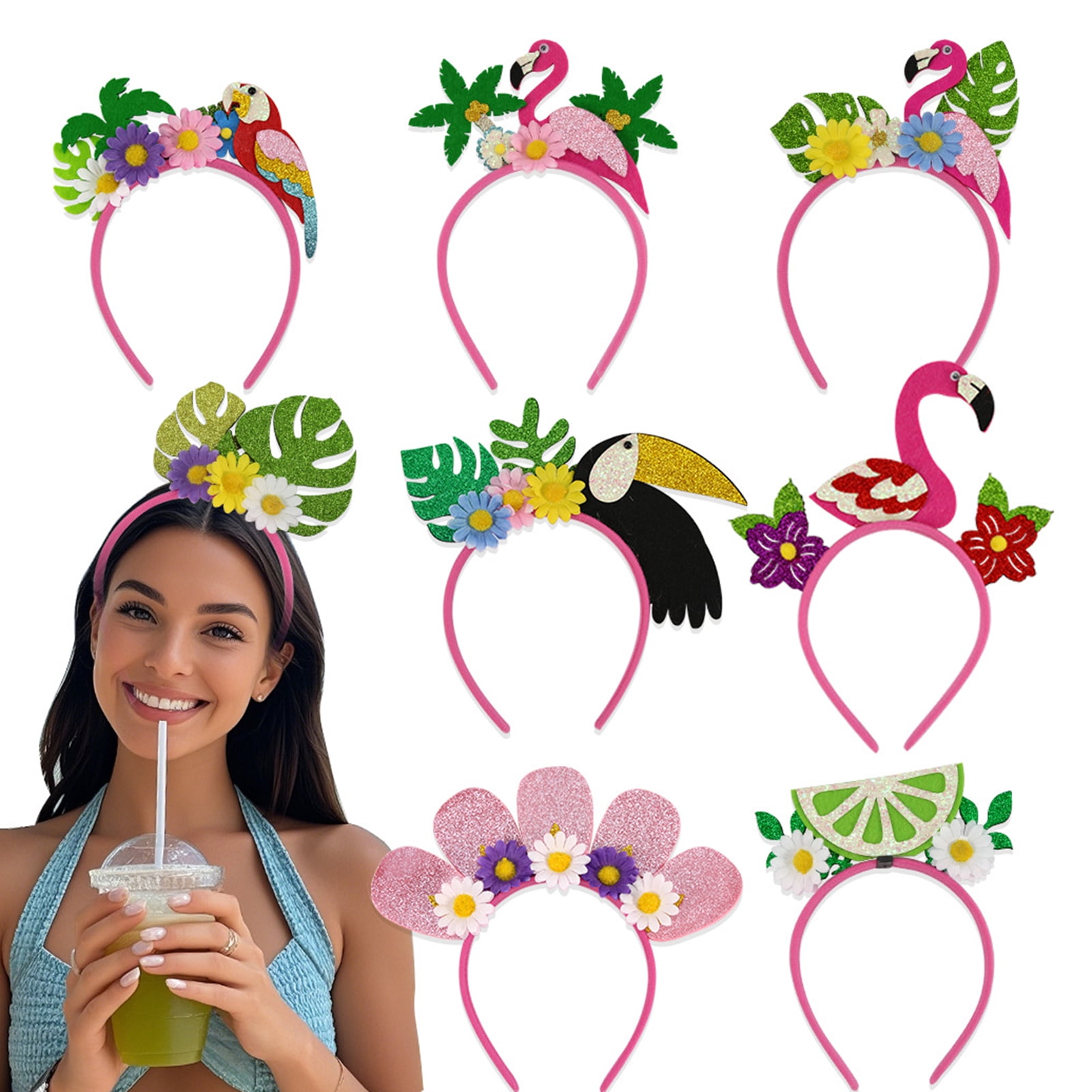 Dserhfy Summer Hawaiian Luau Headbands Palm Tree Flamingo Felt Beach ...